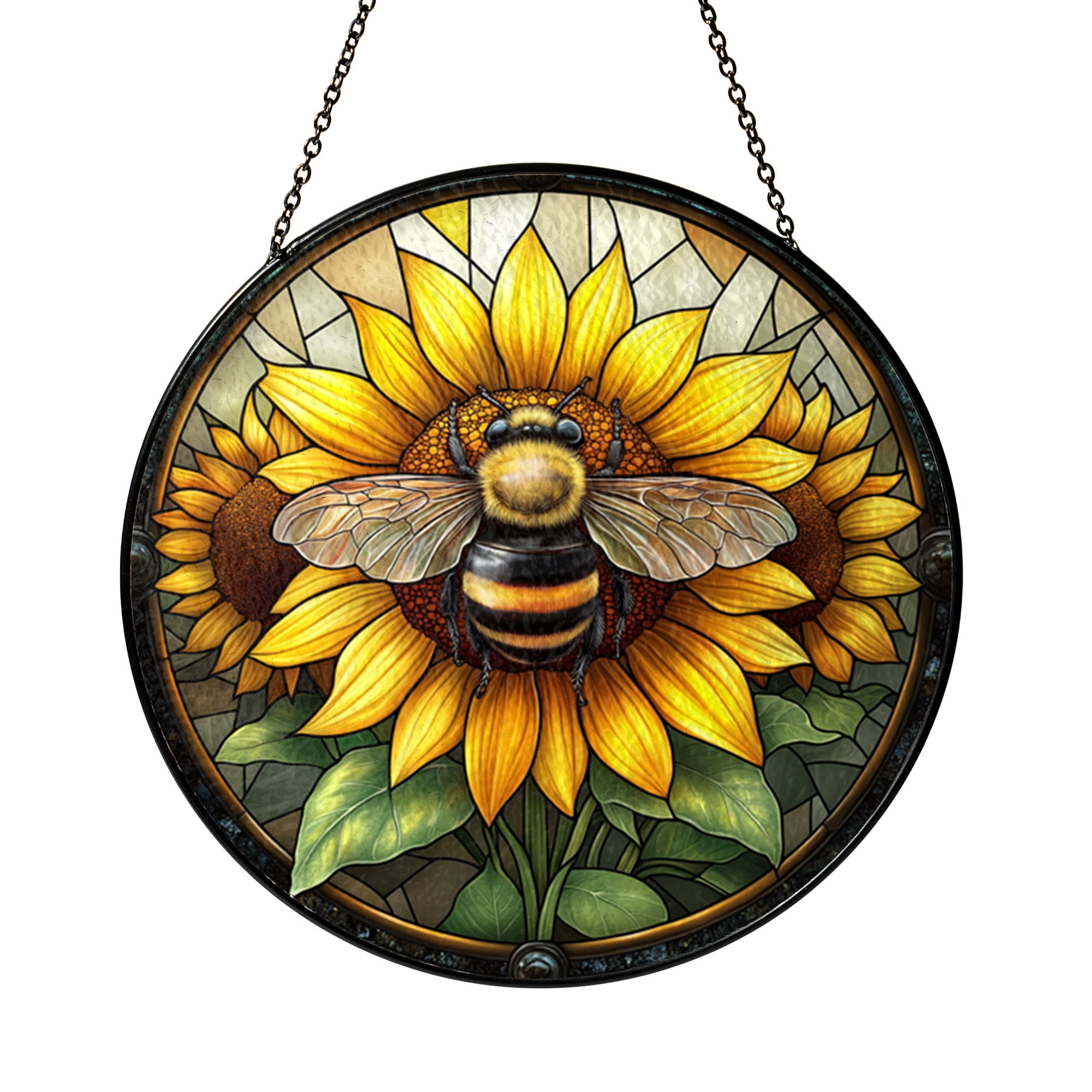 Farmhouse Bee and Sunflower Stained Glass Suncatcher – Window Hanging ...