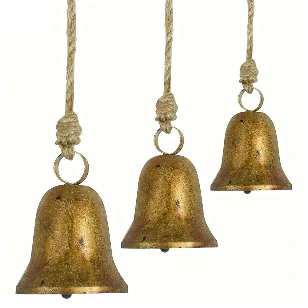 Farmhouse Bells Gold Bells - Set Of 3 Rustic Shabby Gold Christmas Bell ...