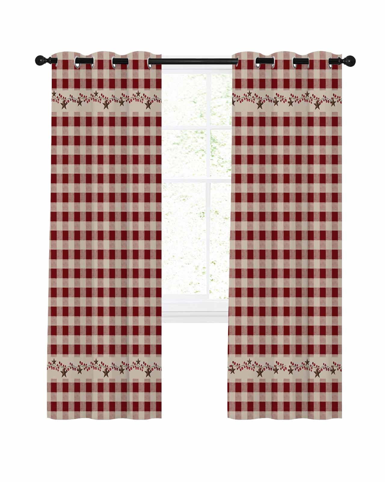 Farmhouse Berry Blackout Curtains 96 Inch Length Red Buffalo Plaid ...
