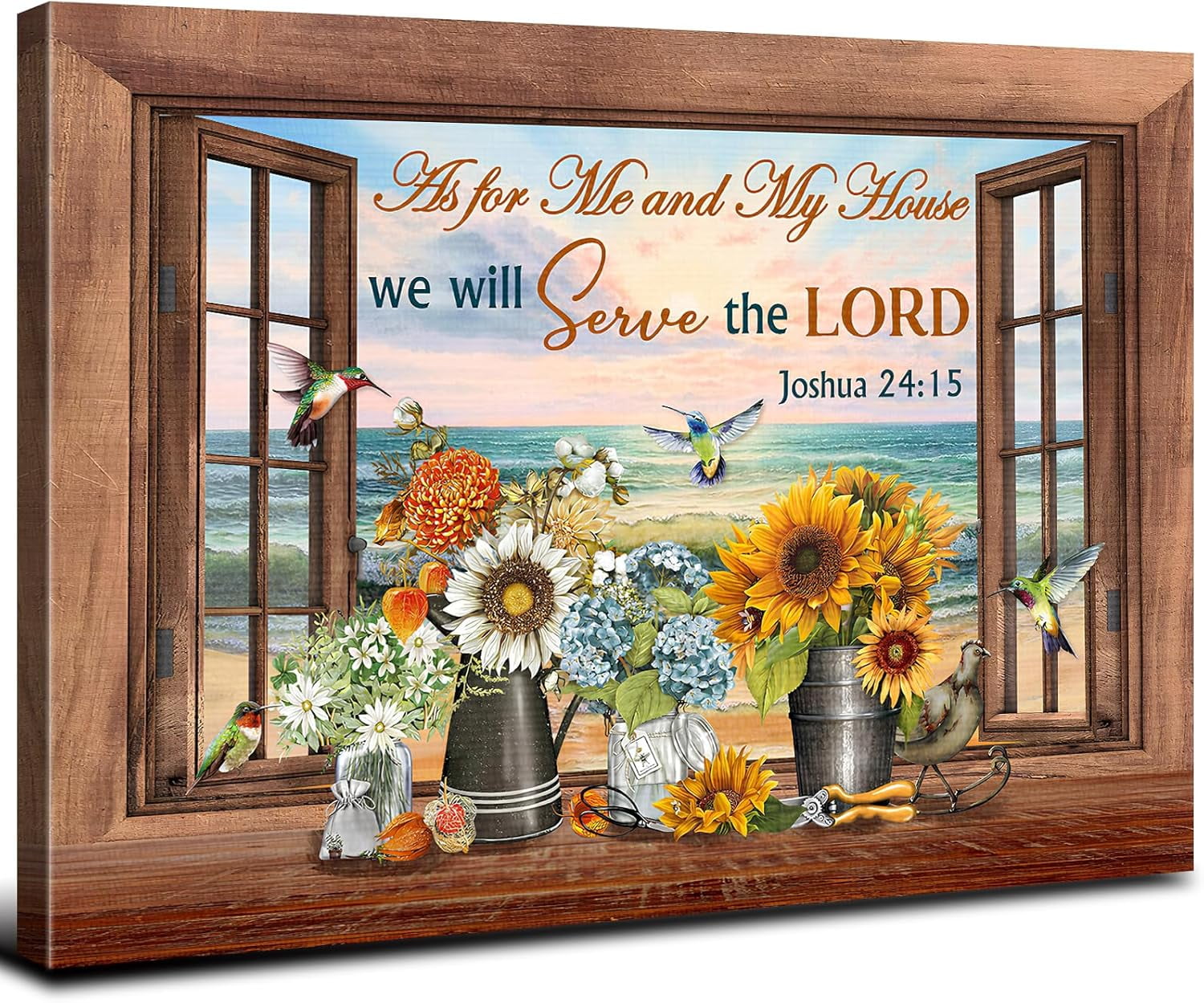 Farmhouse Bible Verse Wall Art Beach Window Sunflower Artwork for ...