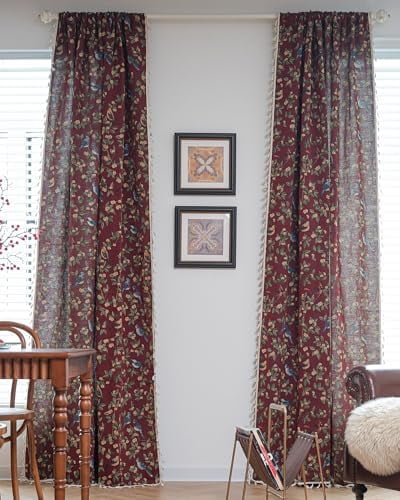 Farmhouse Bird Curtains with Tassels 2 Panel Set Jacquard Semi Sheer ...
