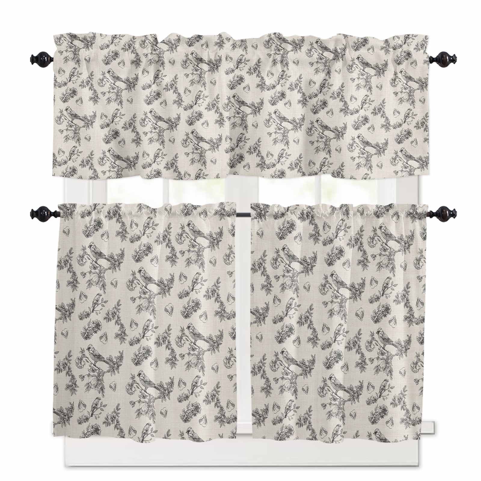 Farmhouse Bird Floral Kitchen Curtains and Valances Set, Rod Pocket ...