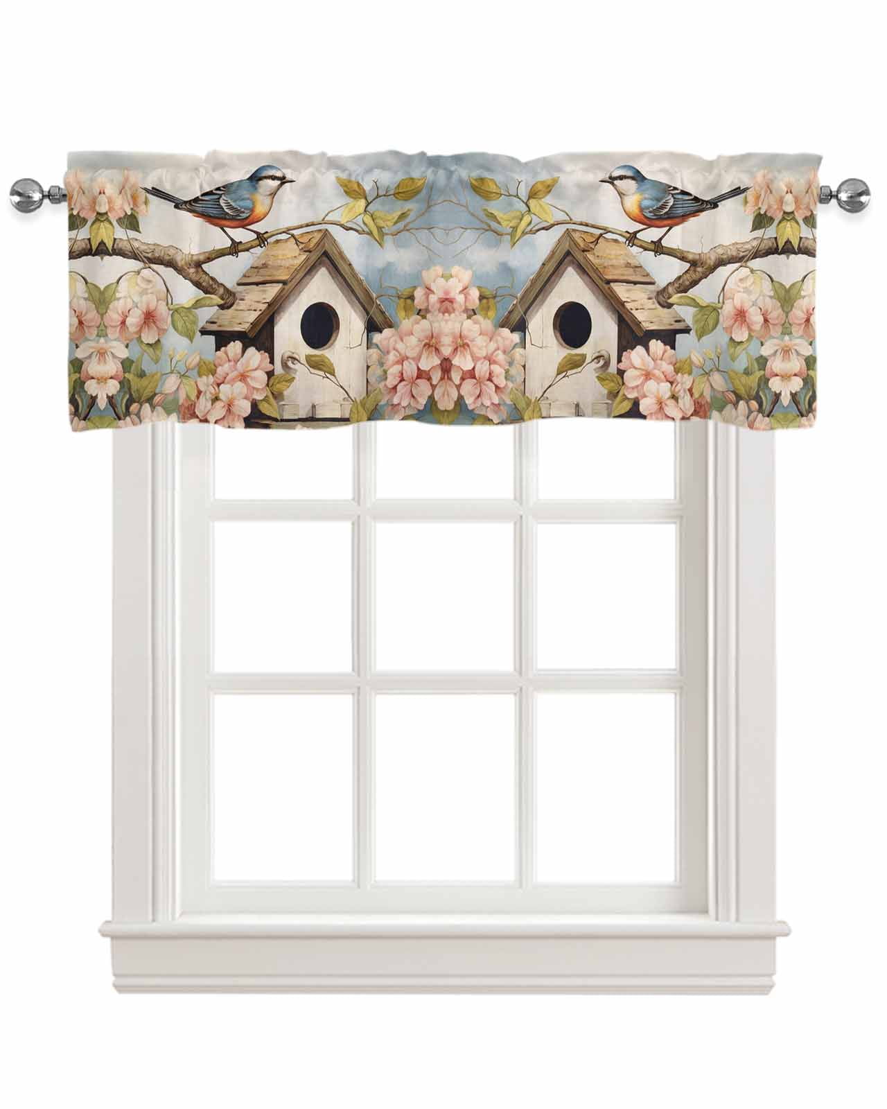 Farmhouse Birdhouse Linen Curtain Valance for Bedroom/Bathroom/Kitchen ...
