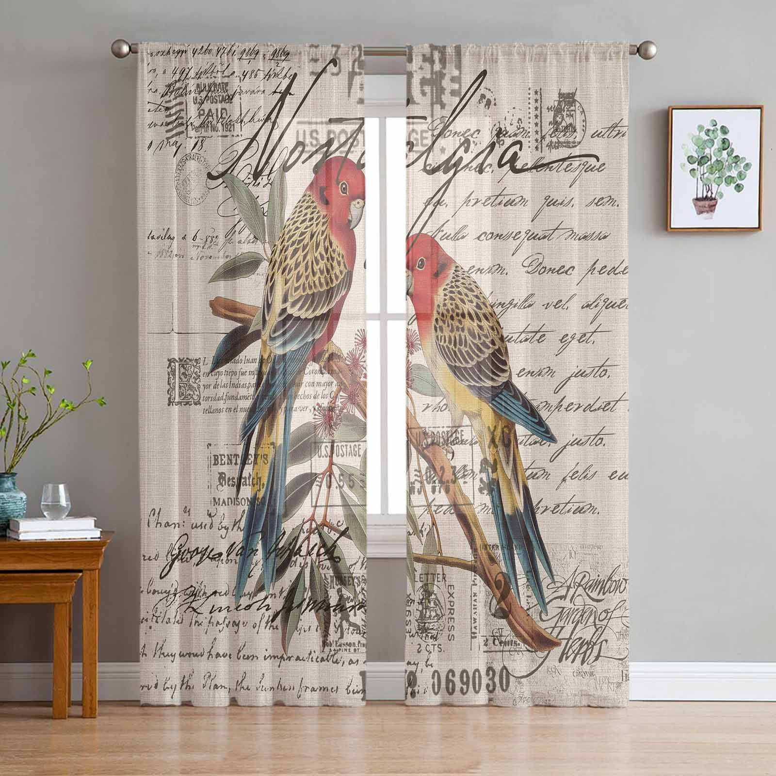 Farmhouse Birds Semi Sheer Curtains 72 Inch Length 2 Panels Set,Country ...