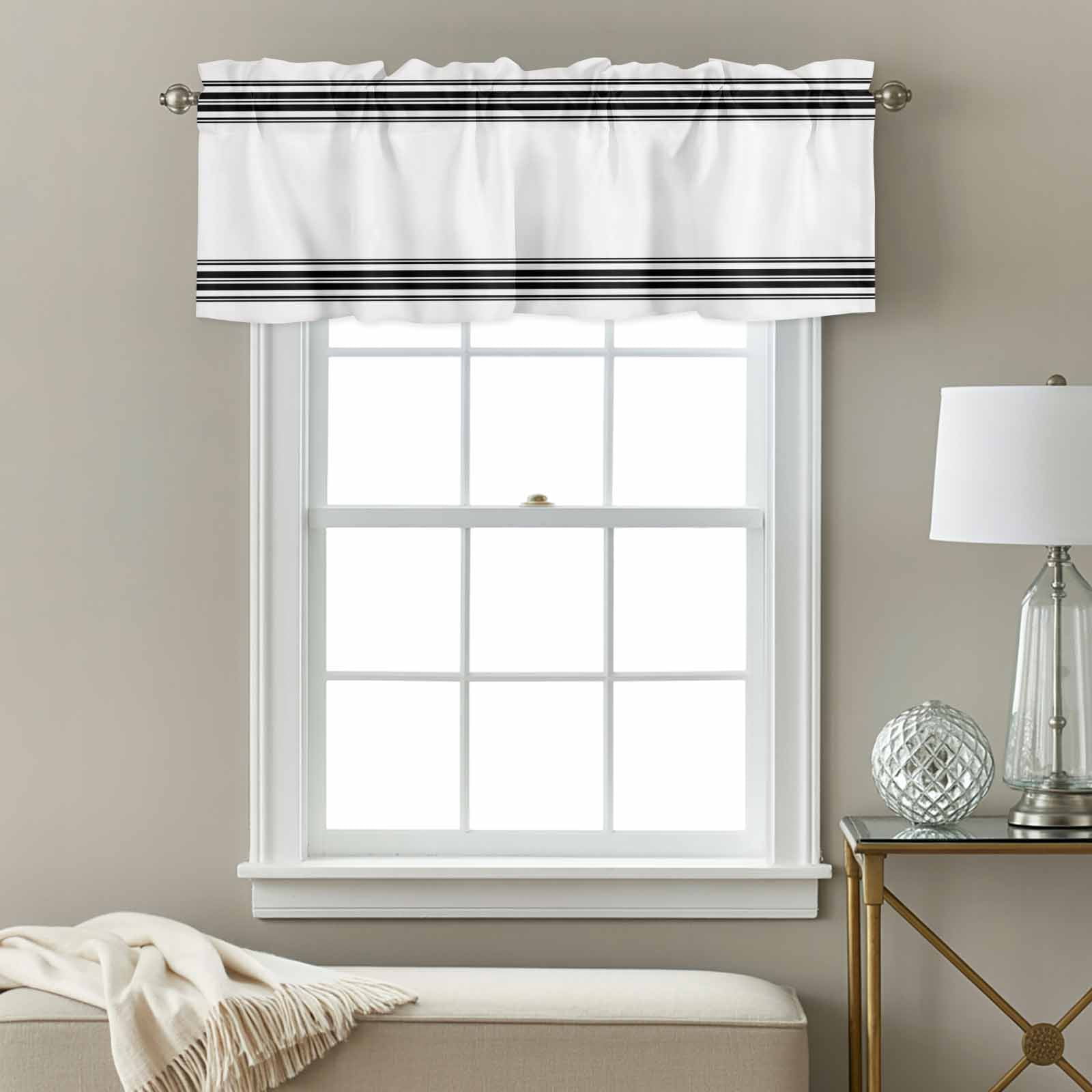 Farmhouse Black Window Valance for Kitchen, White Stripes Decoration ...