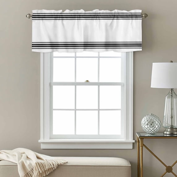 Farmhouse Black Window Valance for Kitchen, White Stripes Decoration ...