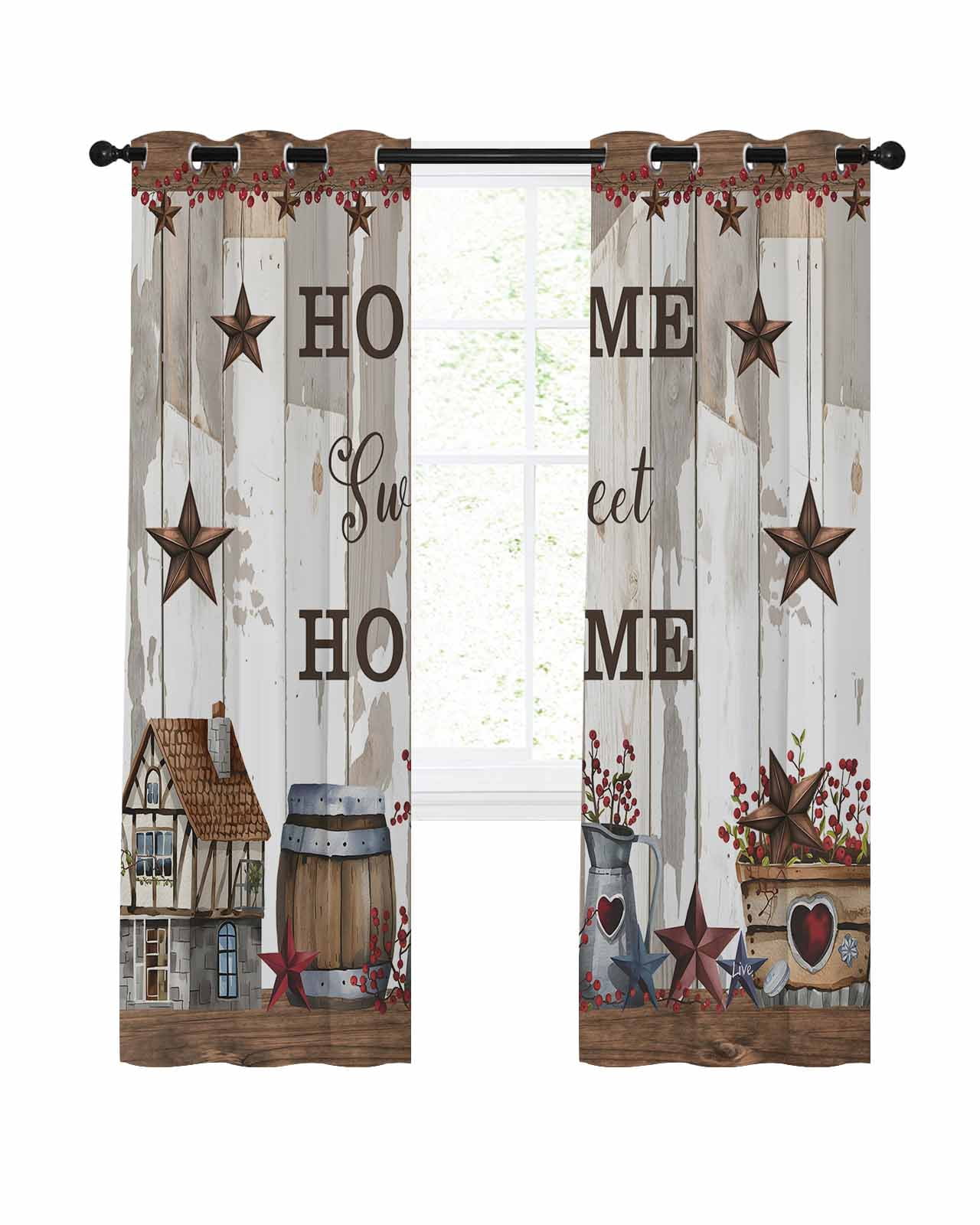 Farmhouse Blackout Curtains 54 Inches Long for Bedroom, Retro Country ...