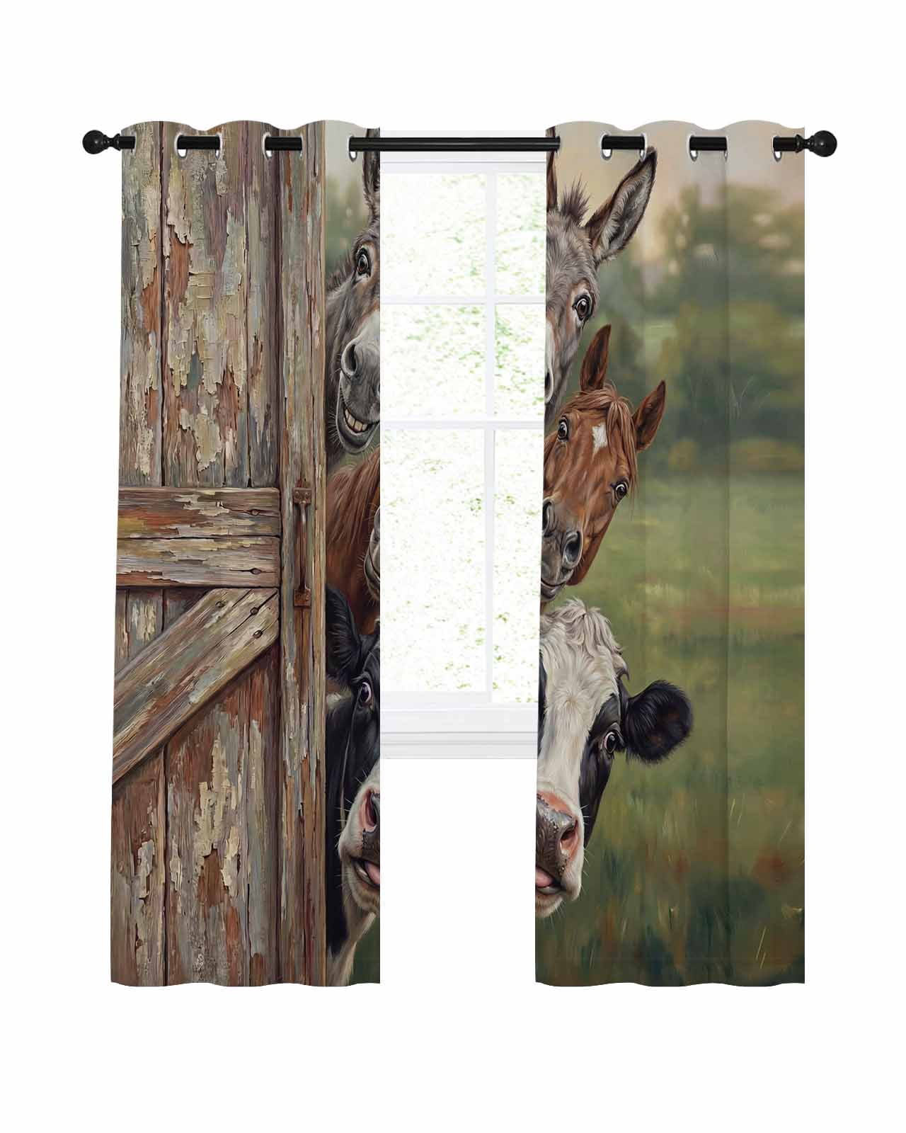 Farmhouse Blackout Curtains 84 Inch Length Cow Horse Donkey Countryside ...