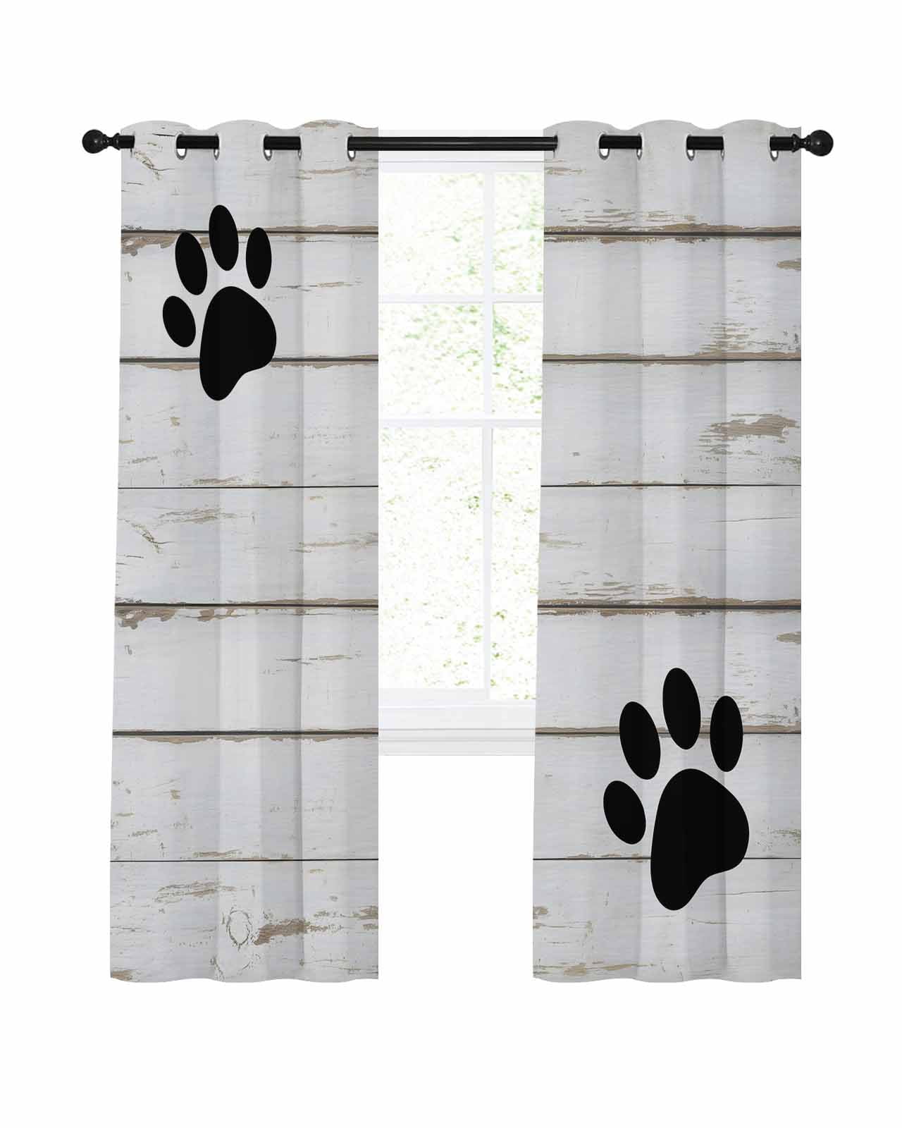 Farmhouse Blackout Curtains 84 Inch Length Cute Animal Claws White ...