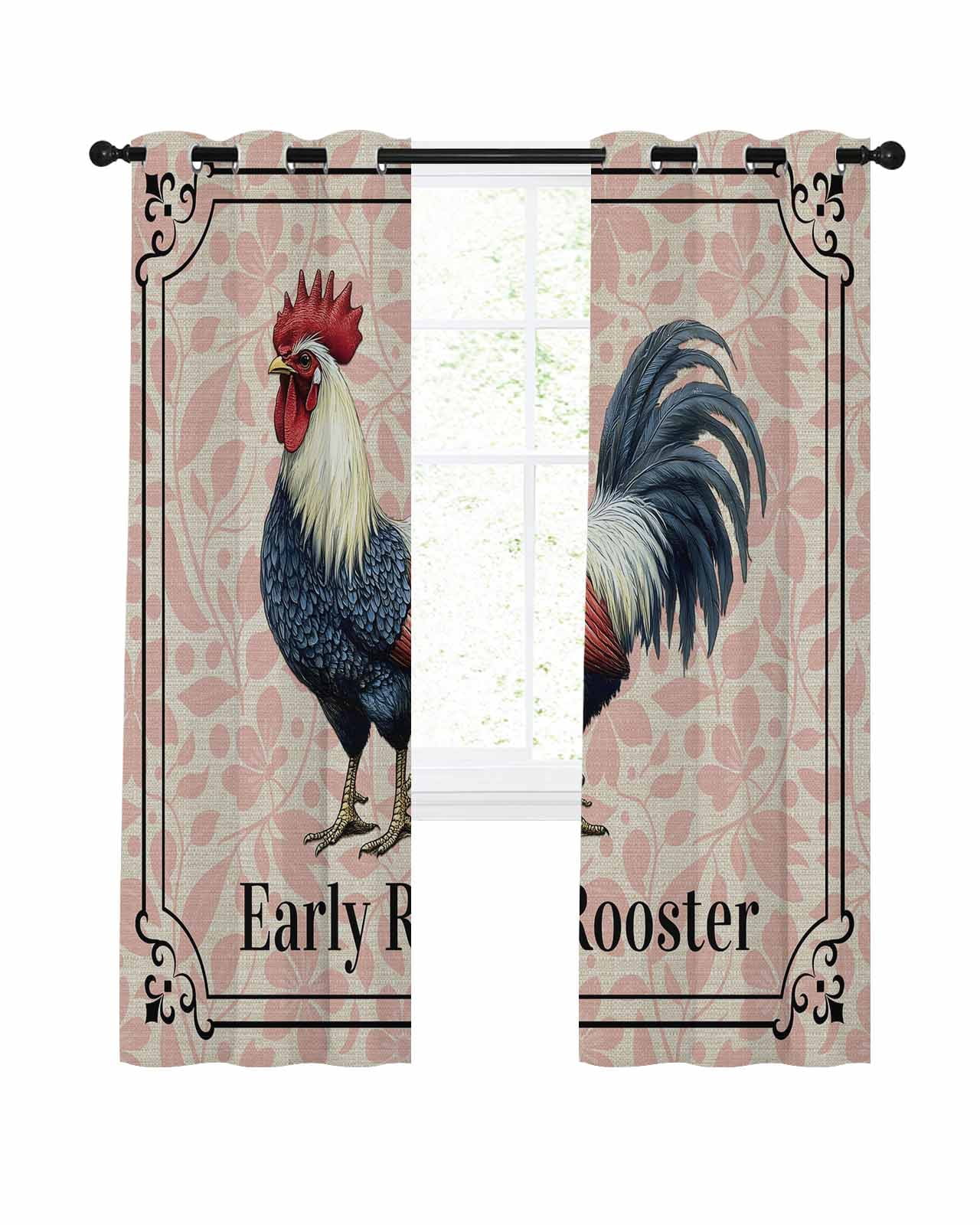 Farmhouse Blackout Curtains 96 Inch Length Early Rooster Animals Pink ...