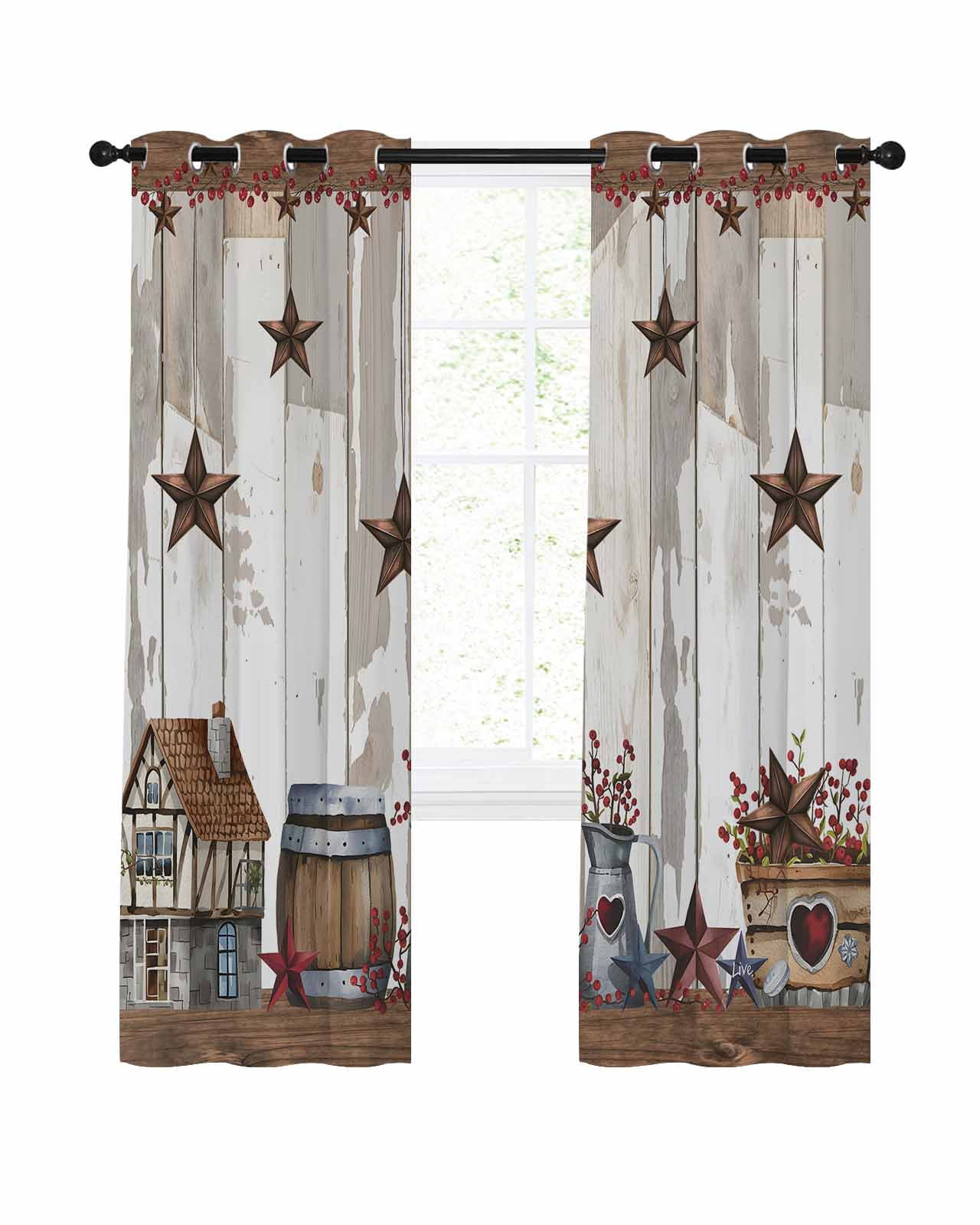 Farmhouse Blackout Curtains, Light Blocking Print Window Curtains ...