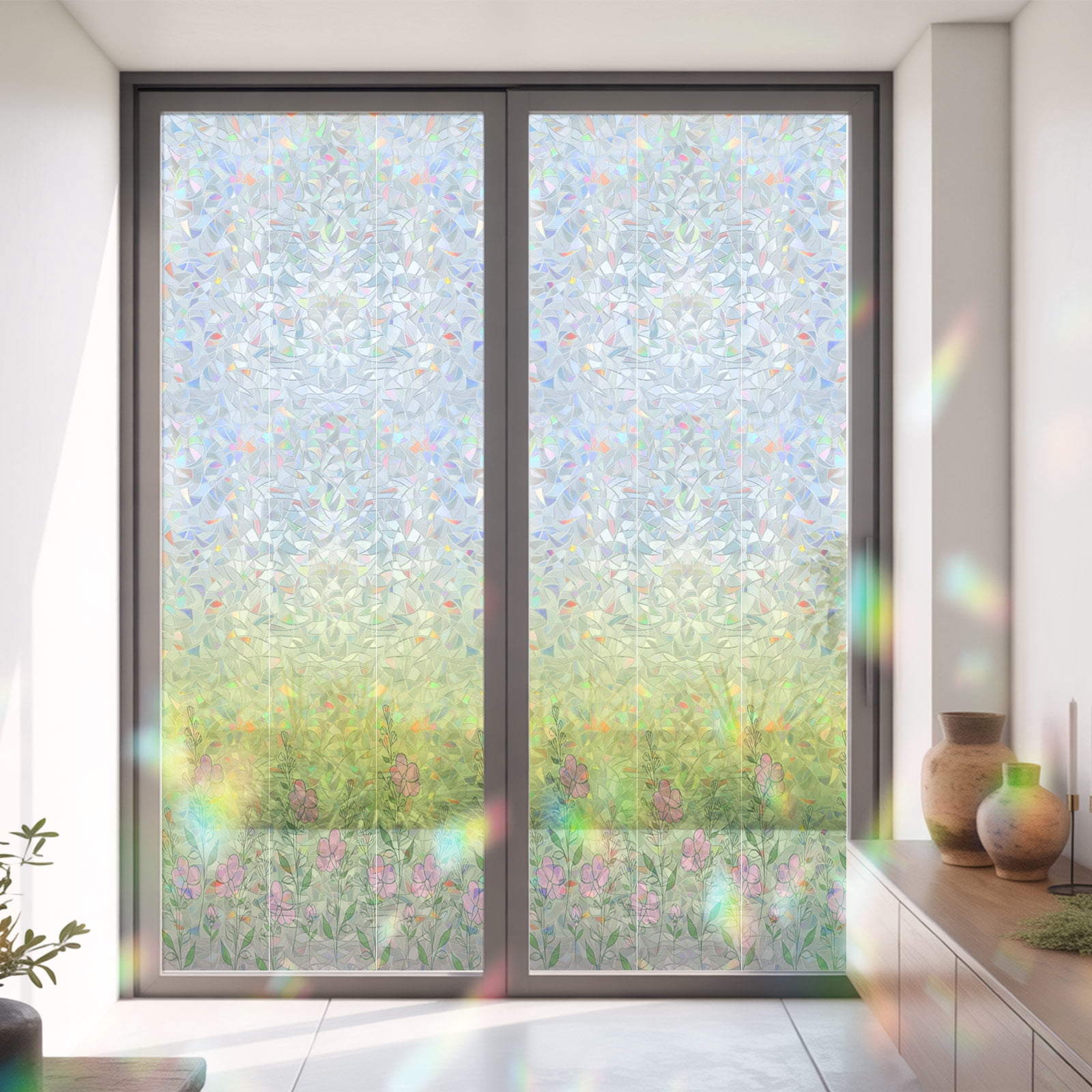 Farmhouse Blooming Flower Wild Plant Window Privacy Film, Rainbow Film ...