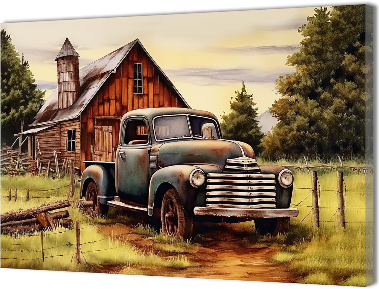 Farmhouse Blue Truck Canvas Wall Art for Bedroom Decor Country Old Barn ...