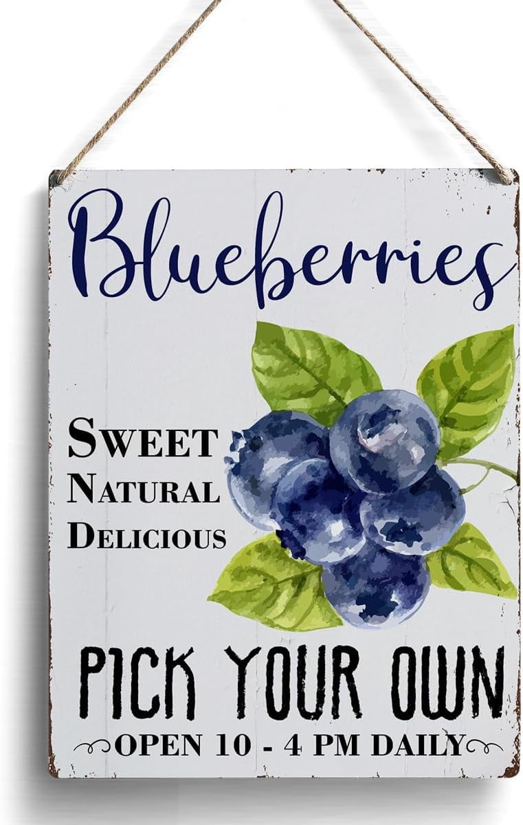 Farmhouse Blueberries Wooden Sign Artwork, Summer Blueberry Wood Sign ...