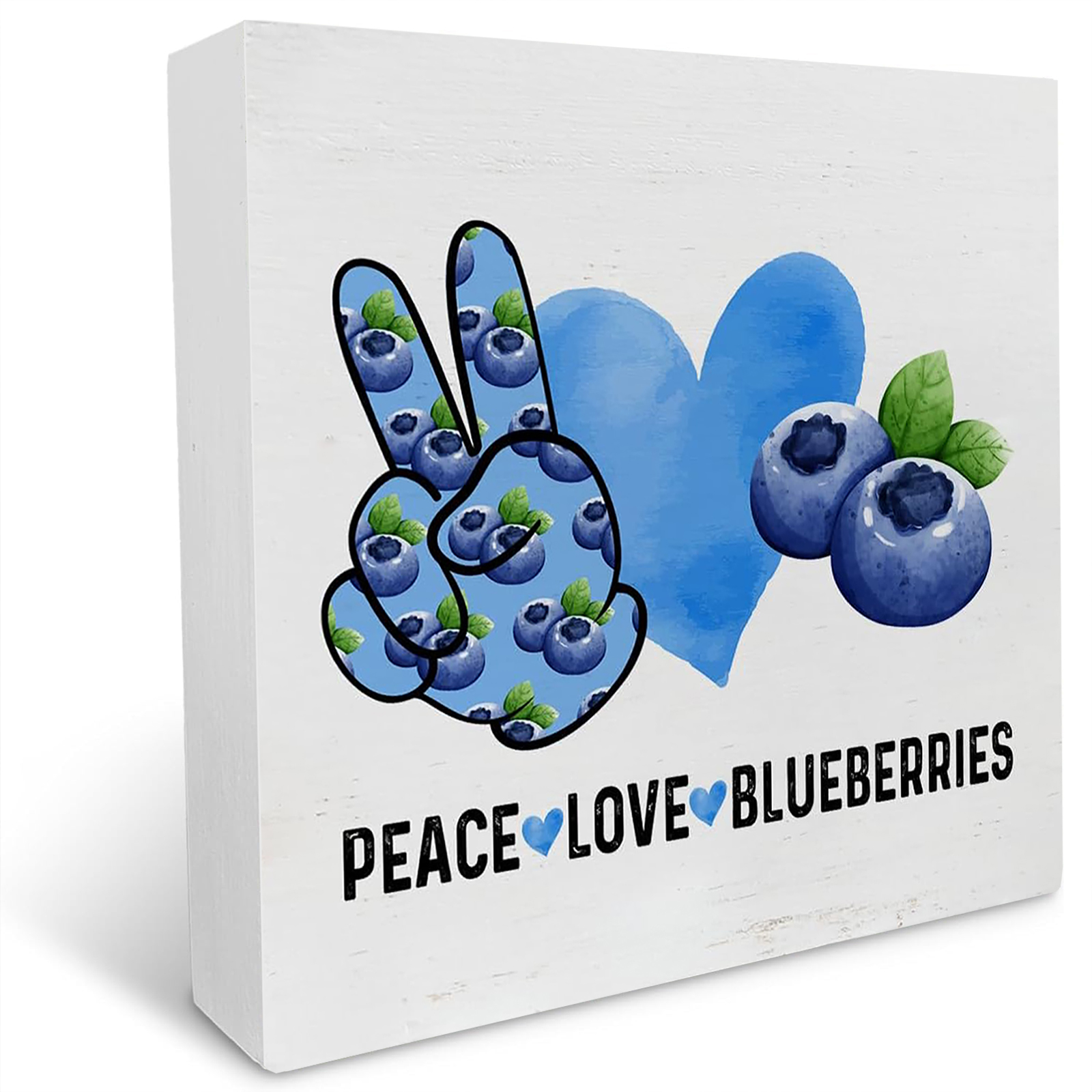 Farmhouse Blueberry Wood Box Sign Art Desk Decor 7x7 Watercolor Peace ...