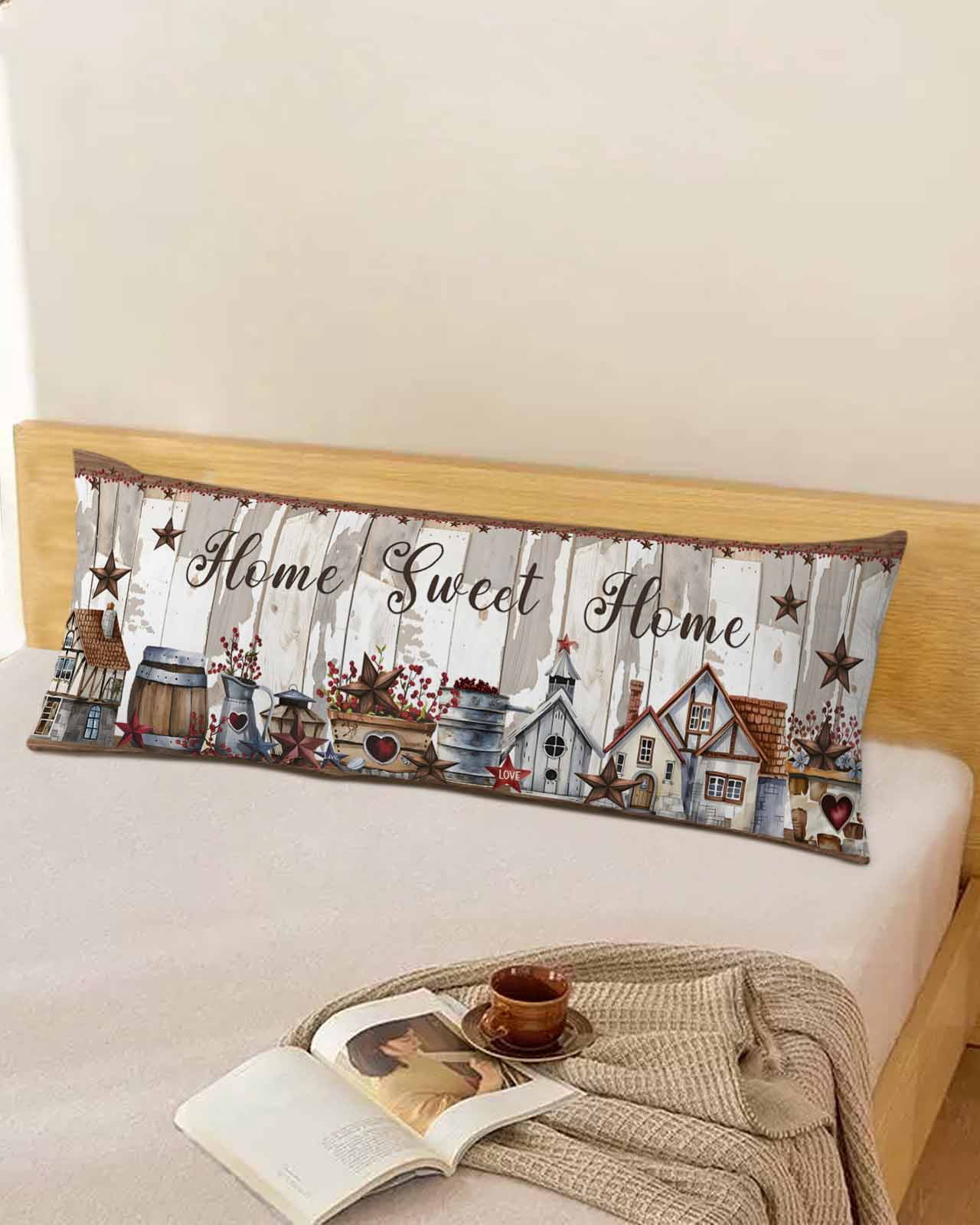 Farmhouse Body Pillow Covers, Retro Country Star Berry Vintage Wood ...