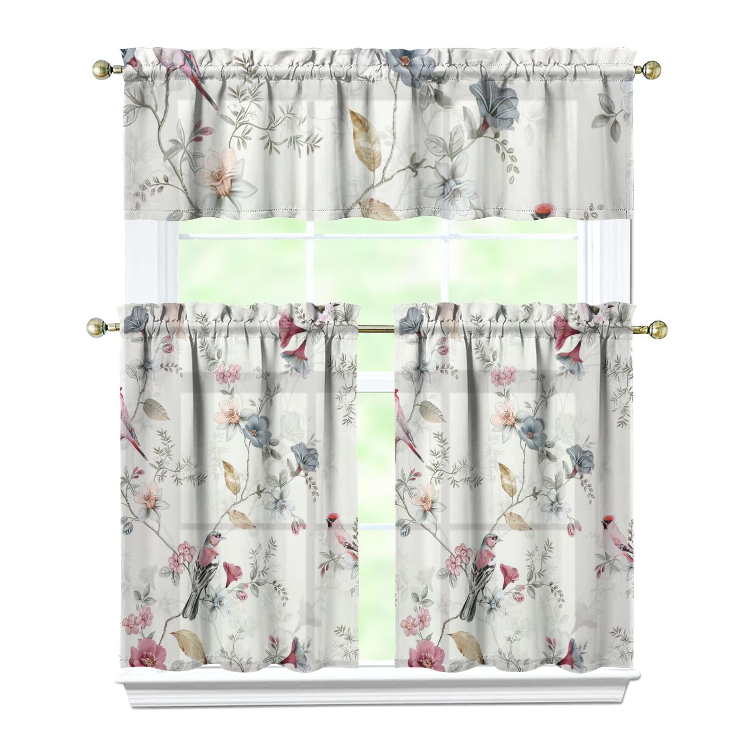 Farmhouse Bohemian Curtains 36 Inch Short - 3 Panel Floral Vintage Set ...
