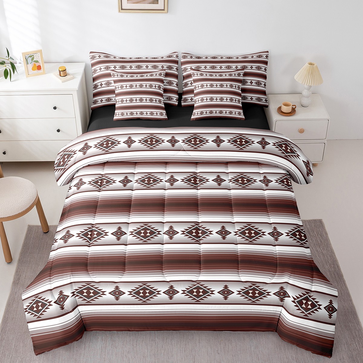 Farmhouse Bohemian King Bed In A Bag 7 Piece Boho Aztec Bedding Set ...