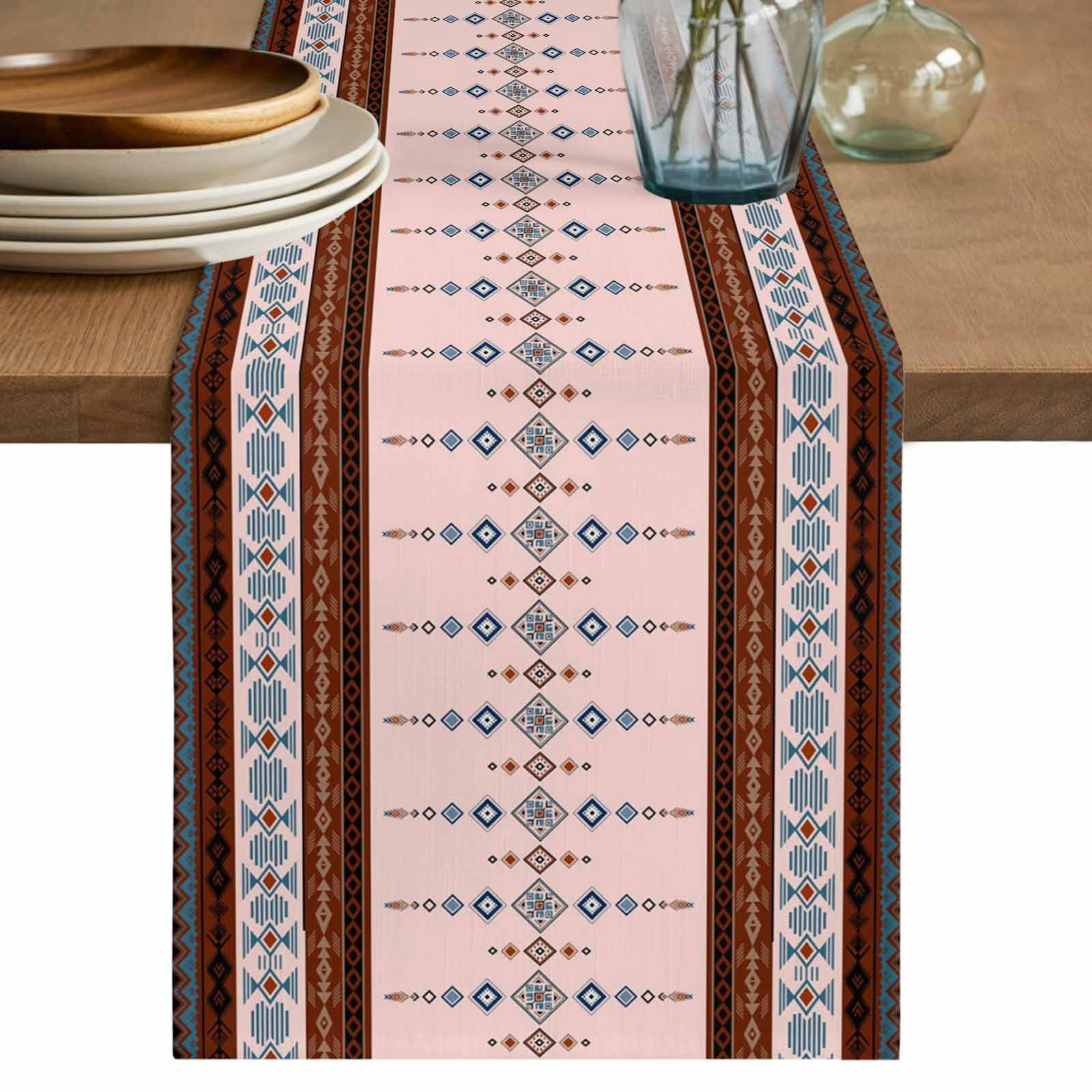 Farmhouse Boho Cotton Linen Table Runner for Dining Kitchen, Retro ...