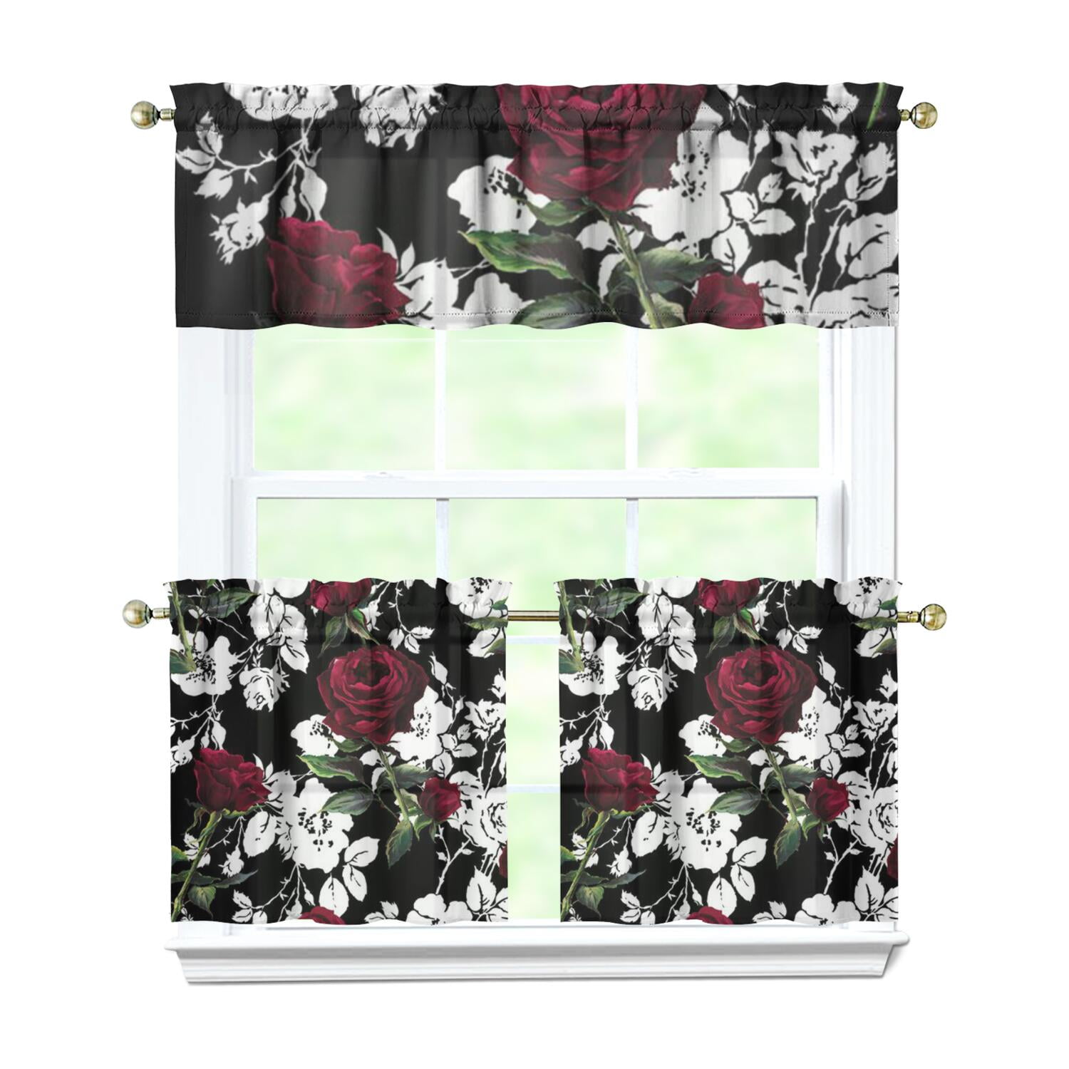 Farmhouse Boho Curtains 24 Inch - 3 Panel Vintage Wildflower Set with ...