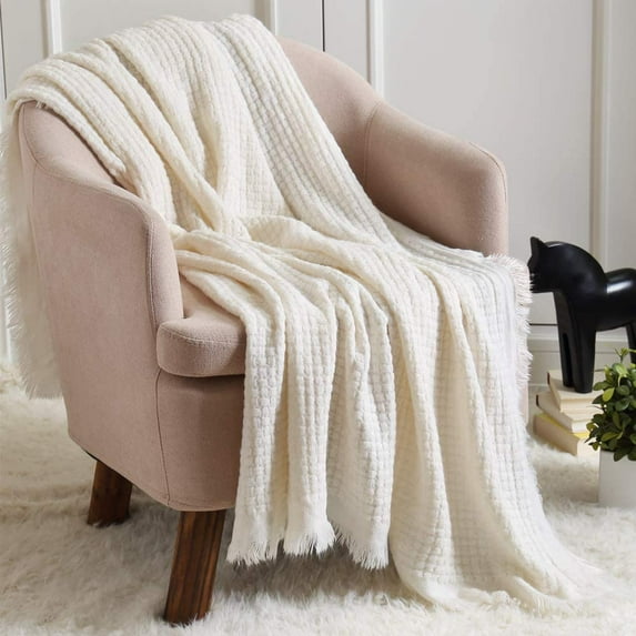 Farmhouse Boho Knitted Throw Blanket for Couch Sofa Chair Bed Home ...
