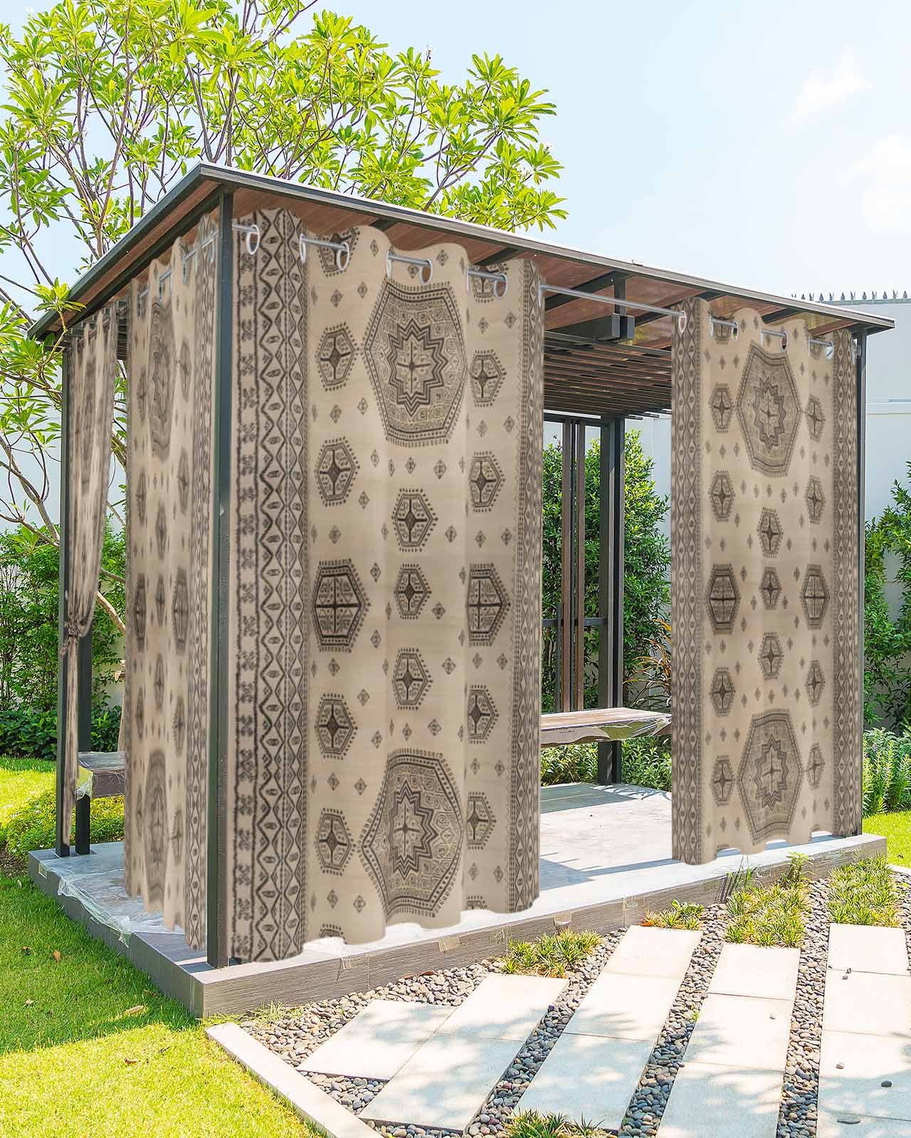 Farmhouse Boho Outdoor Curtains for Patio, Vintage Country Abstract ...