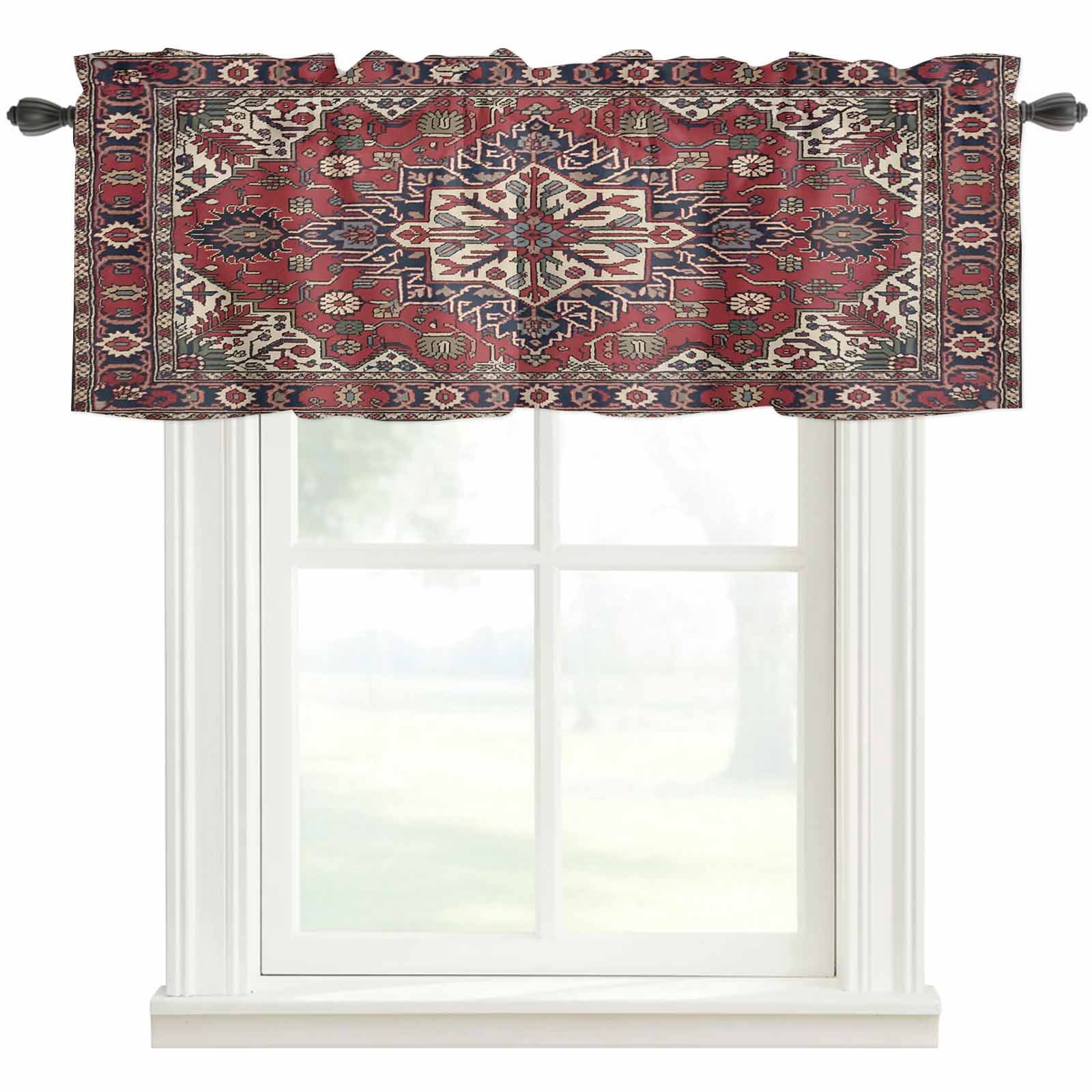 Farmhouse Boho Rod Pocket Curtain Valance, Red Bohemia Tribal Nation ...