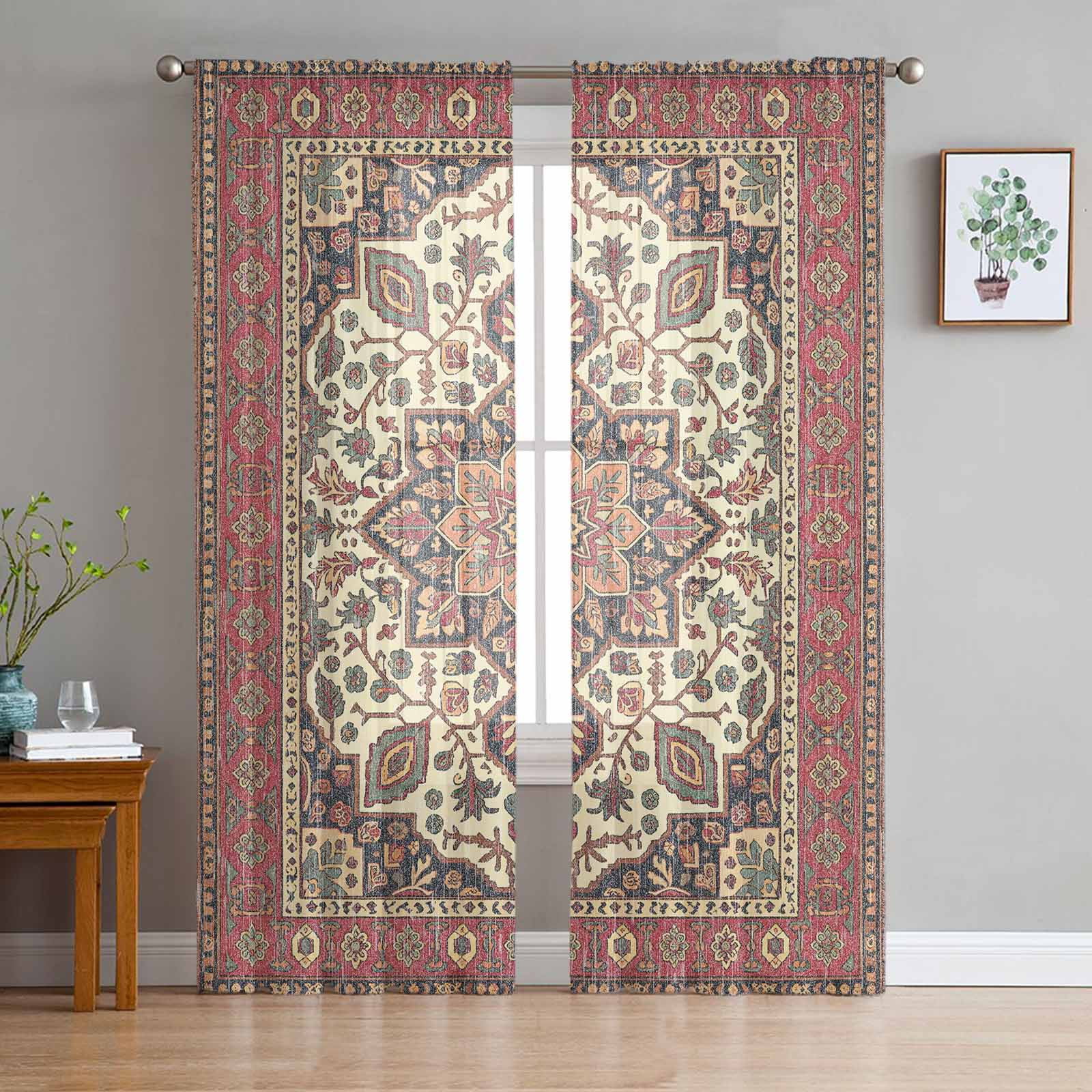 Farmhouse Boho Sheer Curtains 96 Inches Long 2 Panels Set, Window Sheer ...
