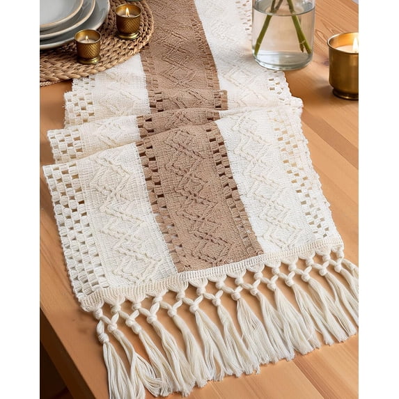 Farmhouse Boho Table Runner 12 x 60 Inch Brown Linen Textured Woven ...