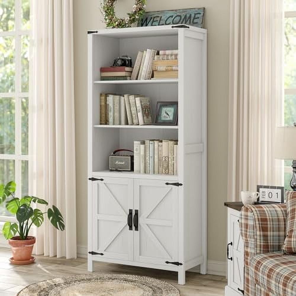 Farmhouse Bookcase and Bookshelf with Doors, 5-Shelf Bookcase ...