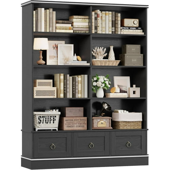Farmhouse Bookshelf and Bookcase, 47" Wide Bookcase with Drawers, 5 ...