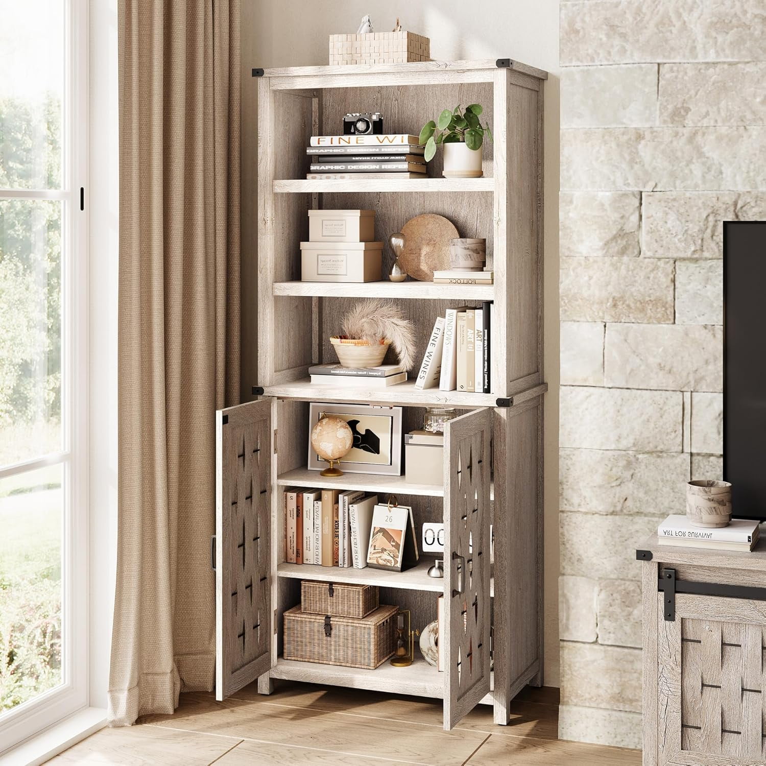 Farmhouse Bookshelves and Bookcases with Doors 72 in Floor Standing 6 ...