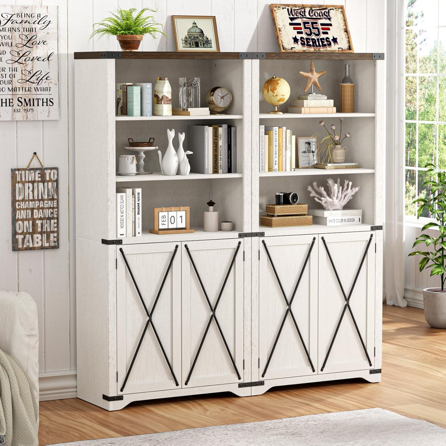 Farmhouse Bookshelves and Bookcases with Doors Antique White Tall ...