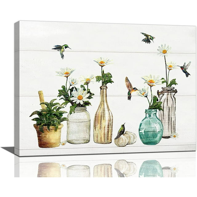 Farmhouse Botanical Flower Bathroom Decor Wall Art Rustic Farm Daisy ...