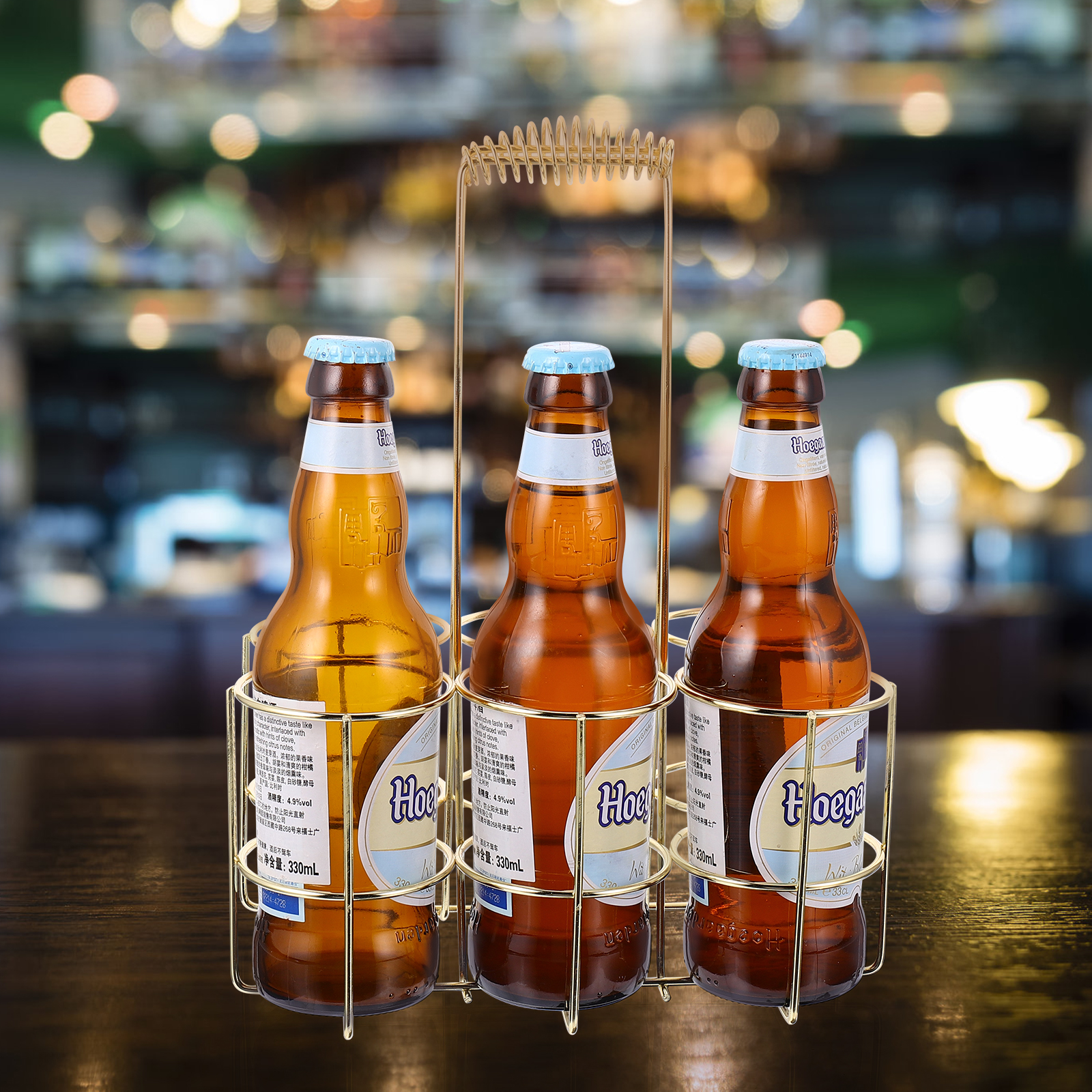 WHAMVOX Golden Alloy Beer Bottle Rack Carrier for Storage with Sturdy ...