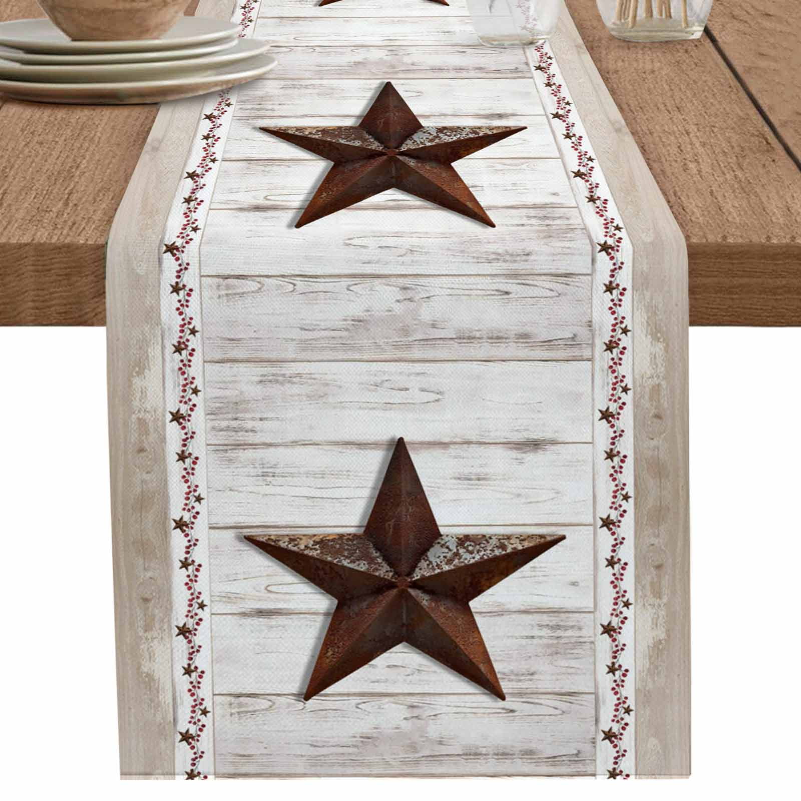 Farmhouse Brown Country Star on Wooden Table Runner-70 Inch Long ...