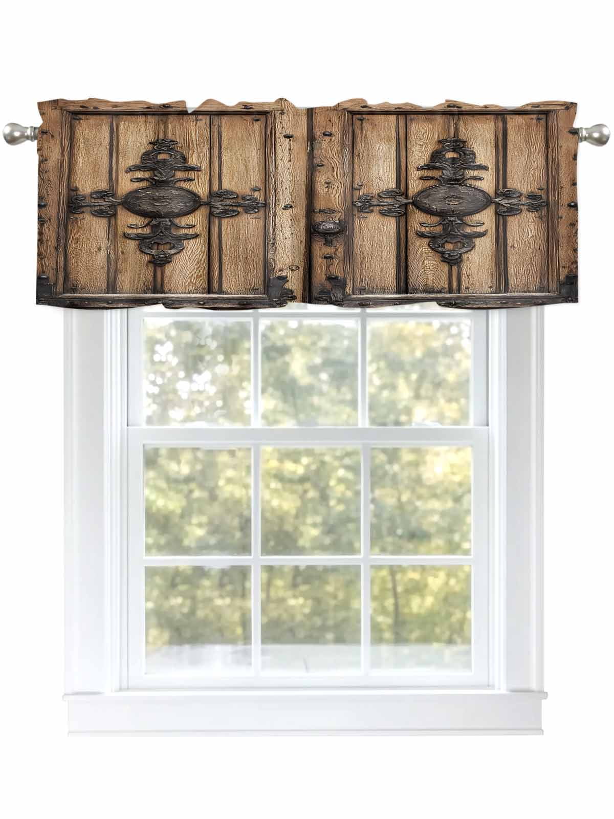Farmhouse Brown Curtain Valances for Windows, Rustic Wooden Historical ...