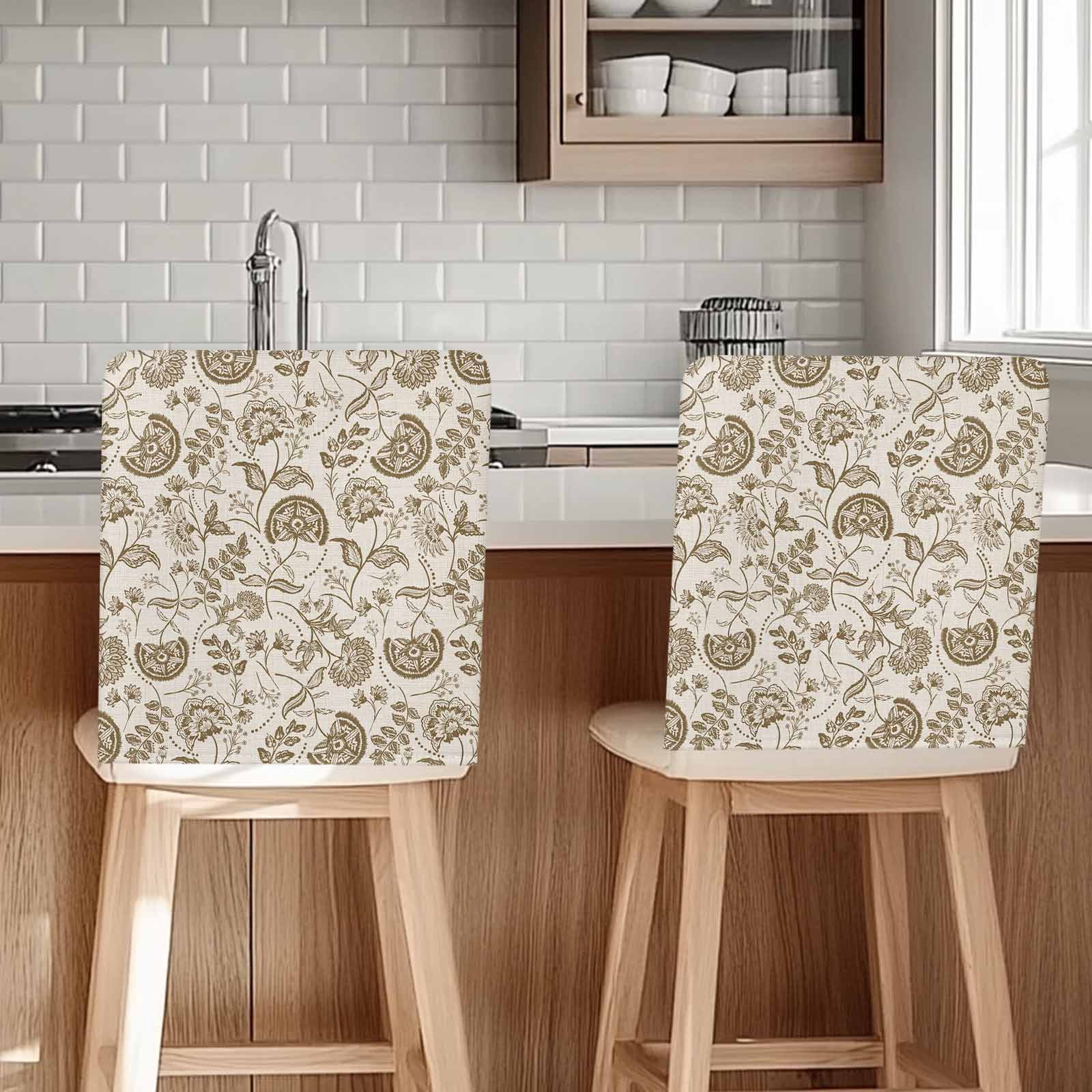 Farmhouse Brown Floral Chair Covers Set of 6 Linen Boho Flower Rustic ...