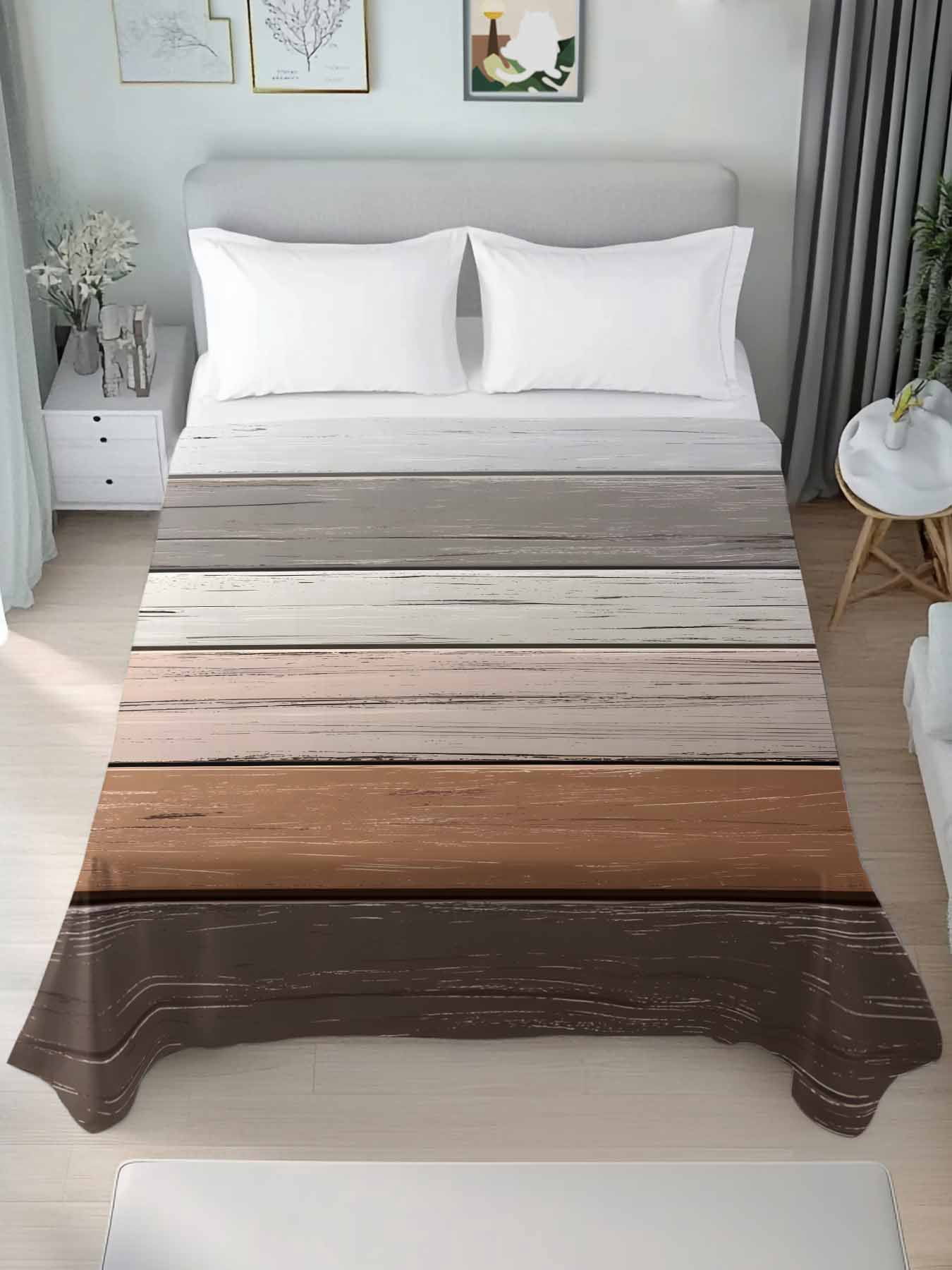 Farmhouse Brown Grey Queen Size Flat Sheet, Wrinkleproof & Fadeproof ...