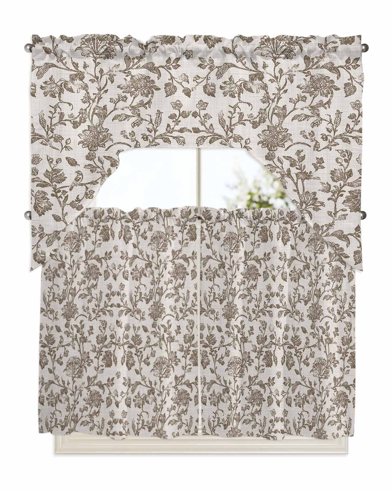 Farmhouse Brown Kitchen Curtains Swag Valance and Tier Curtains Set 36 ...