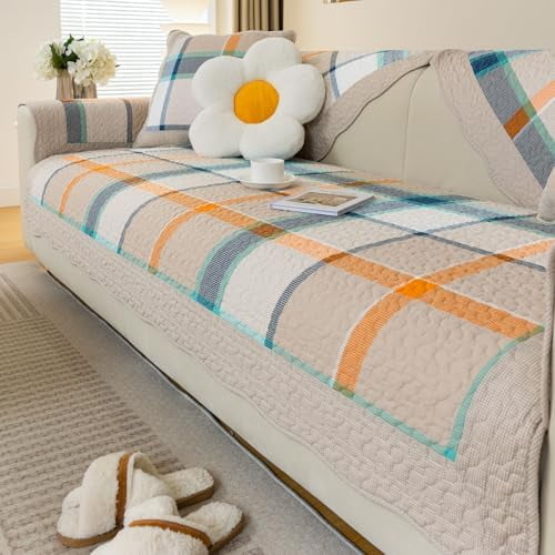 Farmhouse Buffalo Check Plaid Cotton Sofa Couch Cover Patchwork Quilted ...