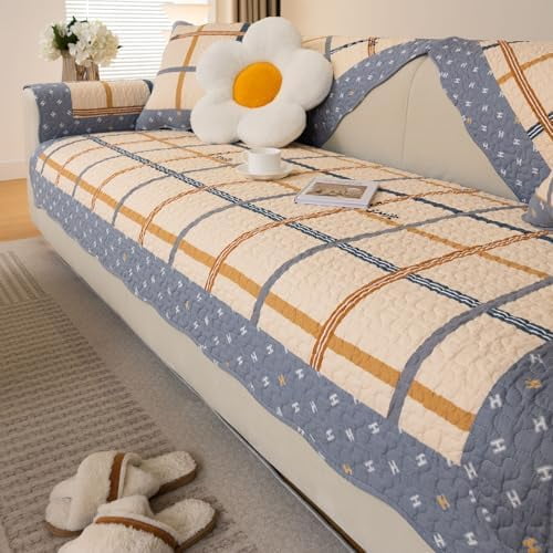 Farmhouse Buffalo Check Plaid Cotton Sofa Couch Cover Patchwork Quilted ...