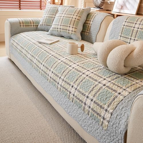 Farmhouse Buffalo Check Plaid Cotton Sofa Couch Cover Patchwork Quilted ...