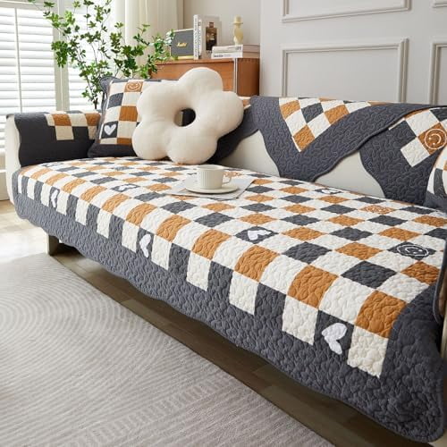 Farmhouse Buffalo Check Plaid Cotton Sofa Couch Cover Patchwork Quilted ...