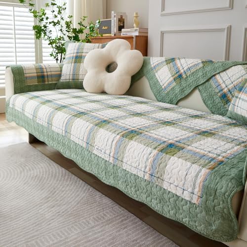 Farmhouse Buffalo Check Plaid Cotton Sofa Couch Cover Patchwork Quilted ...