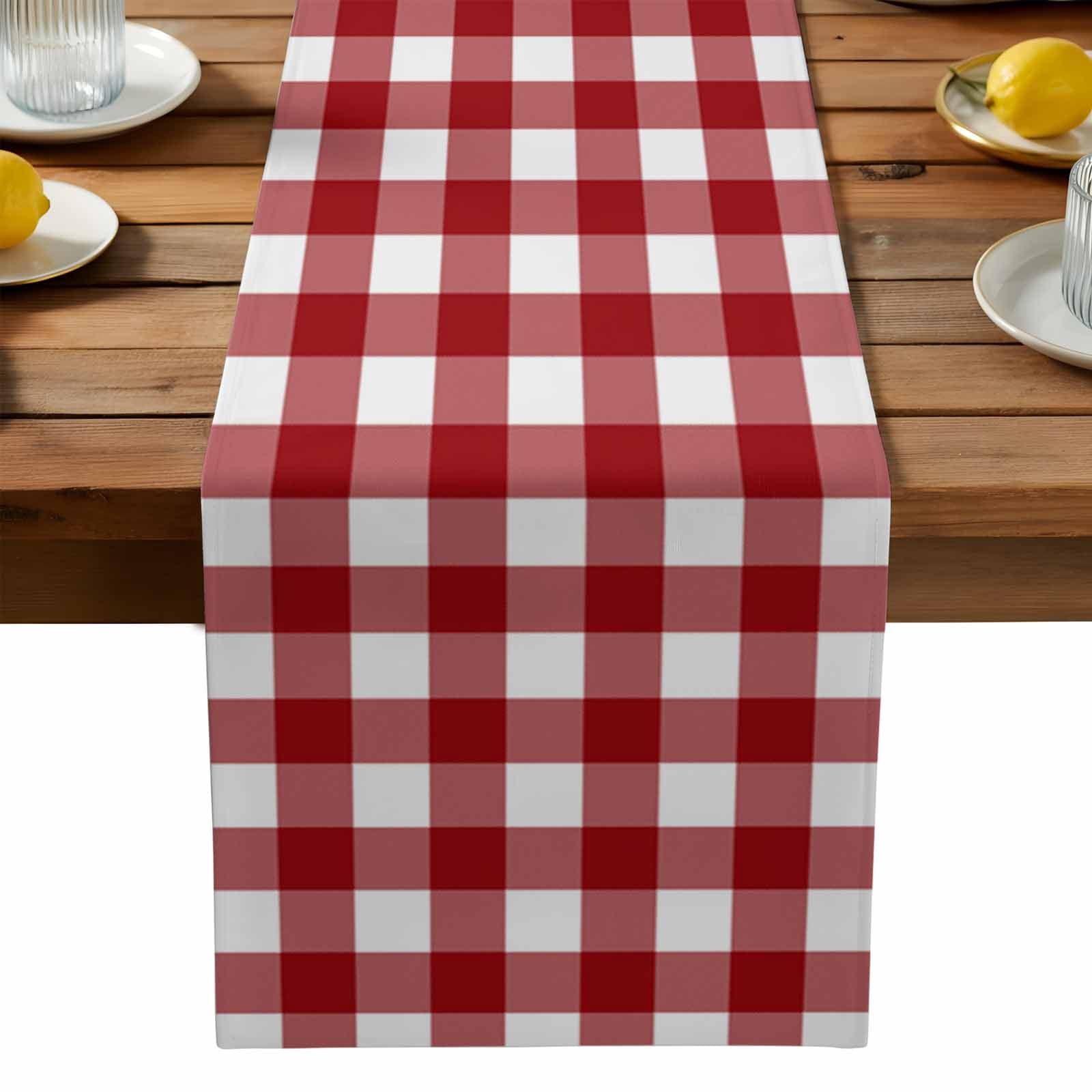 Farmhouse Buffalo Plaid Cotton Linen Table Runner for Dining Kitchen ...