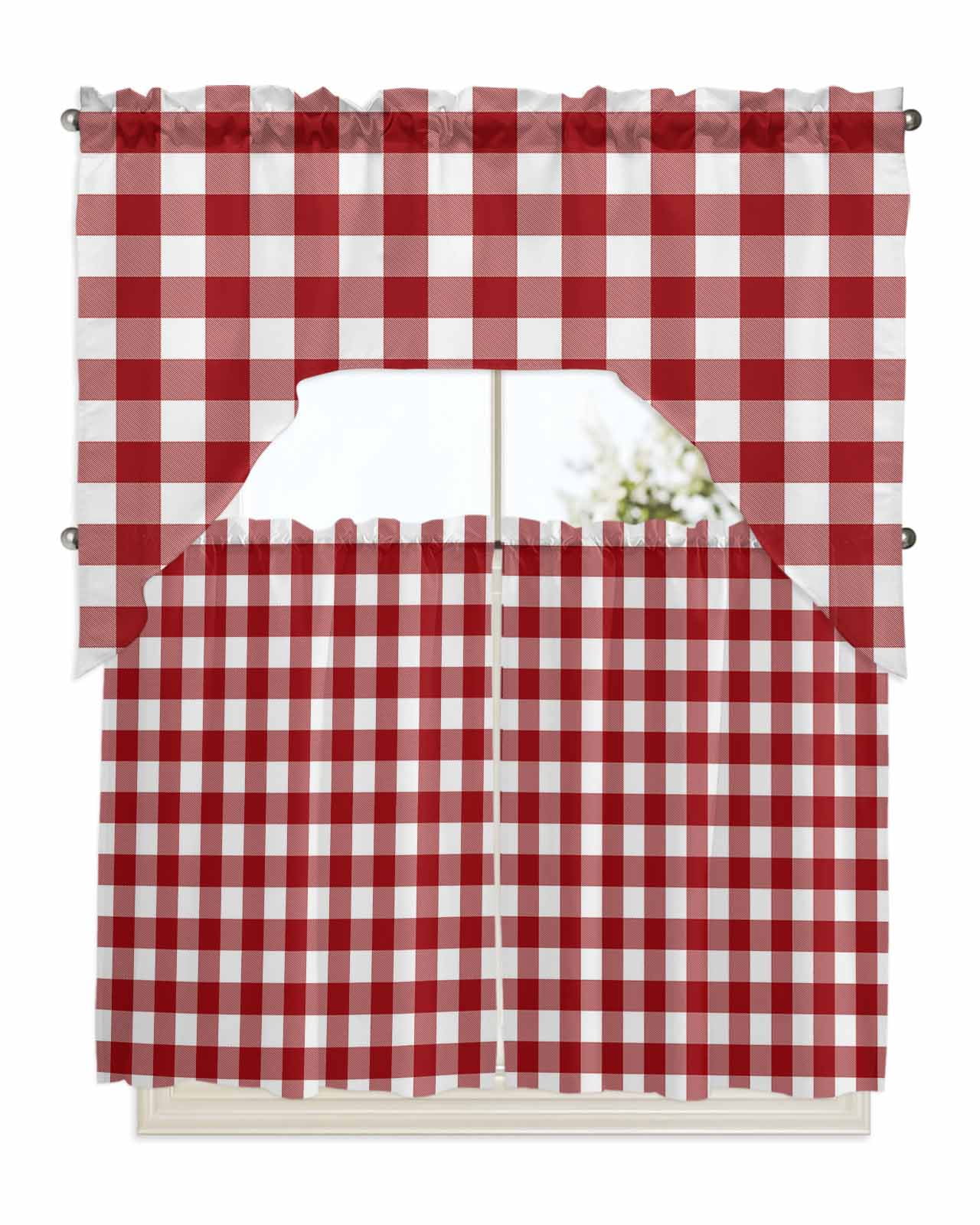 Farmhouse Buffalo Plaid Kitchen Curtains Swag Valance and Tier Curtains ...
