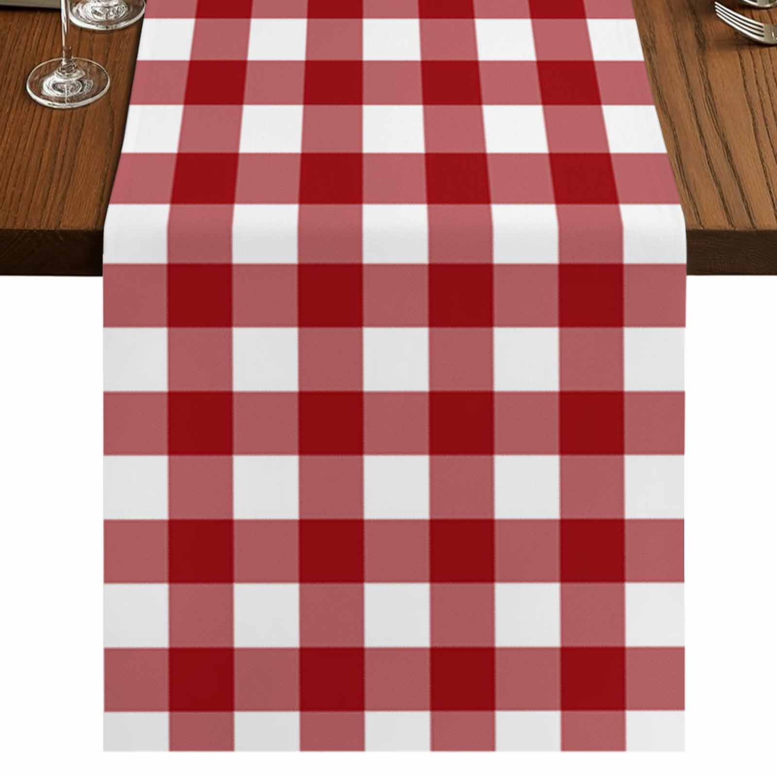 Farmhouse Buffalo Plaid Short Table Runner 60 Inches Long, Red White ...