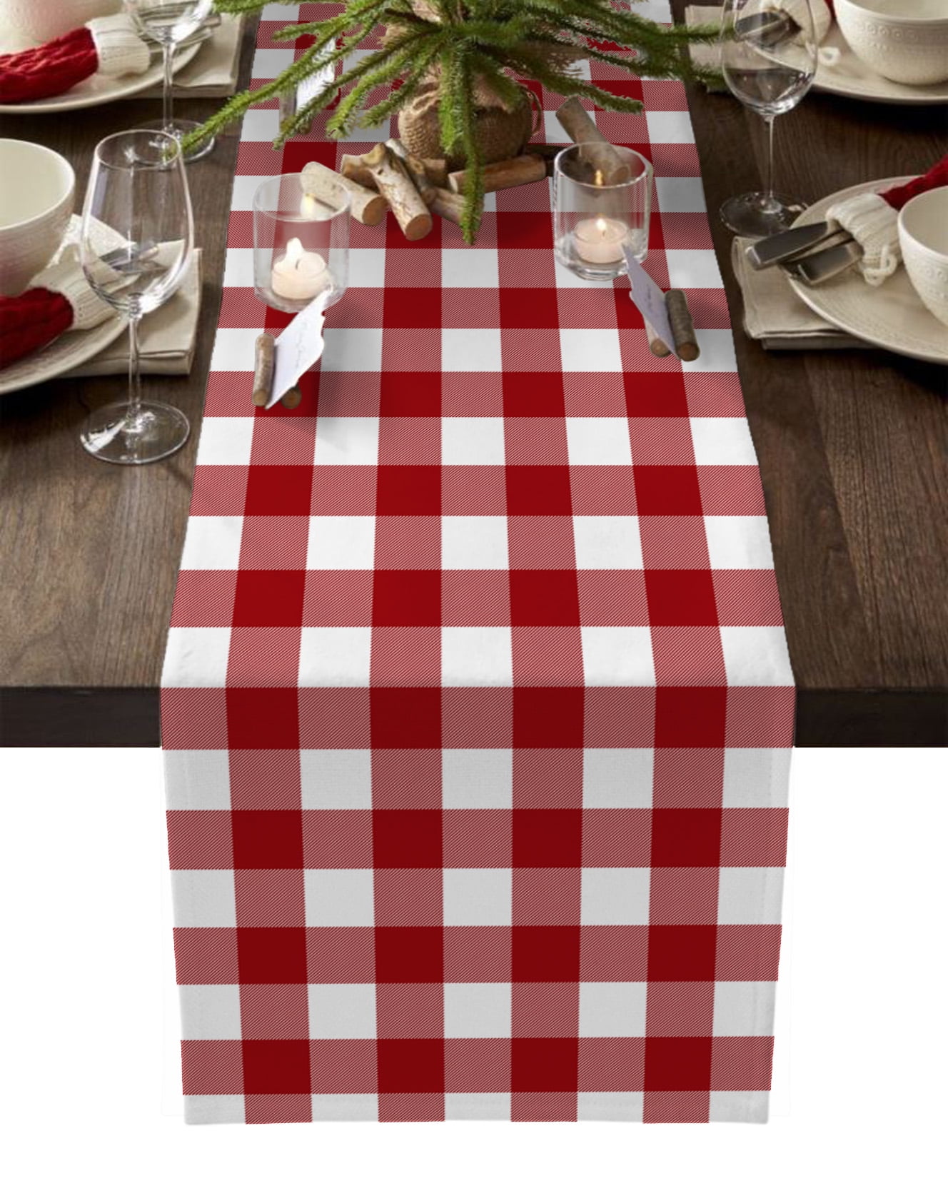 Farmhouse Buffalo Plaid Table Runner Red White Checkered Tablerunners ...