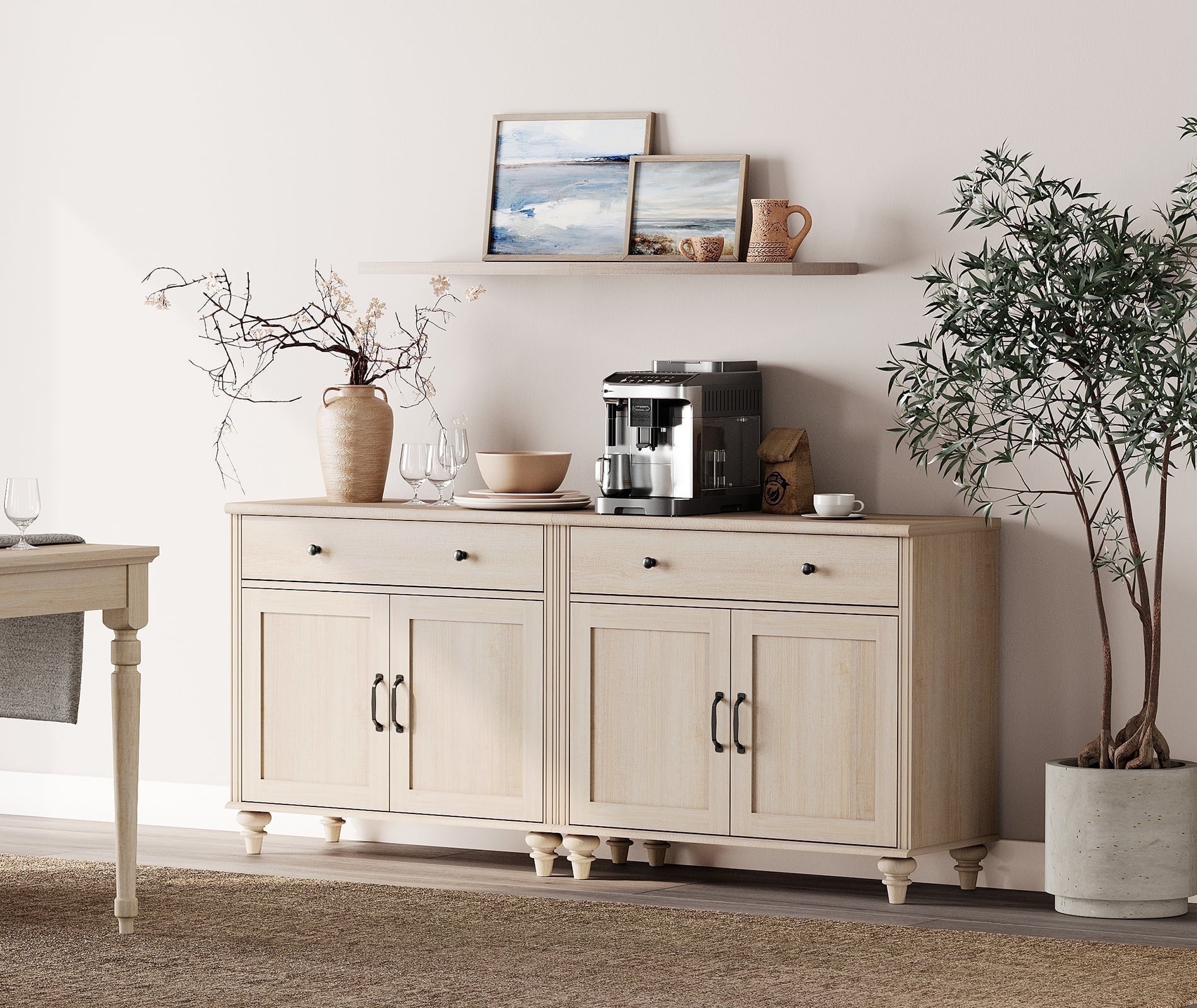 WAMPAT Farmhouse 68" Buffet Cabinet with 4 Doors and 2 Drawers, Mid ...
